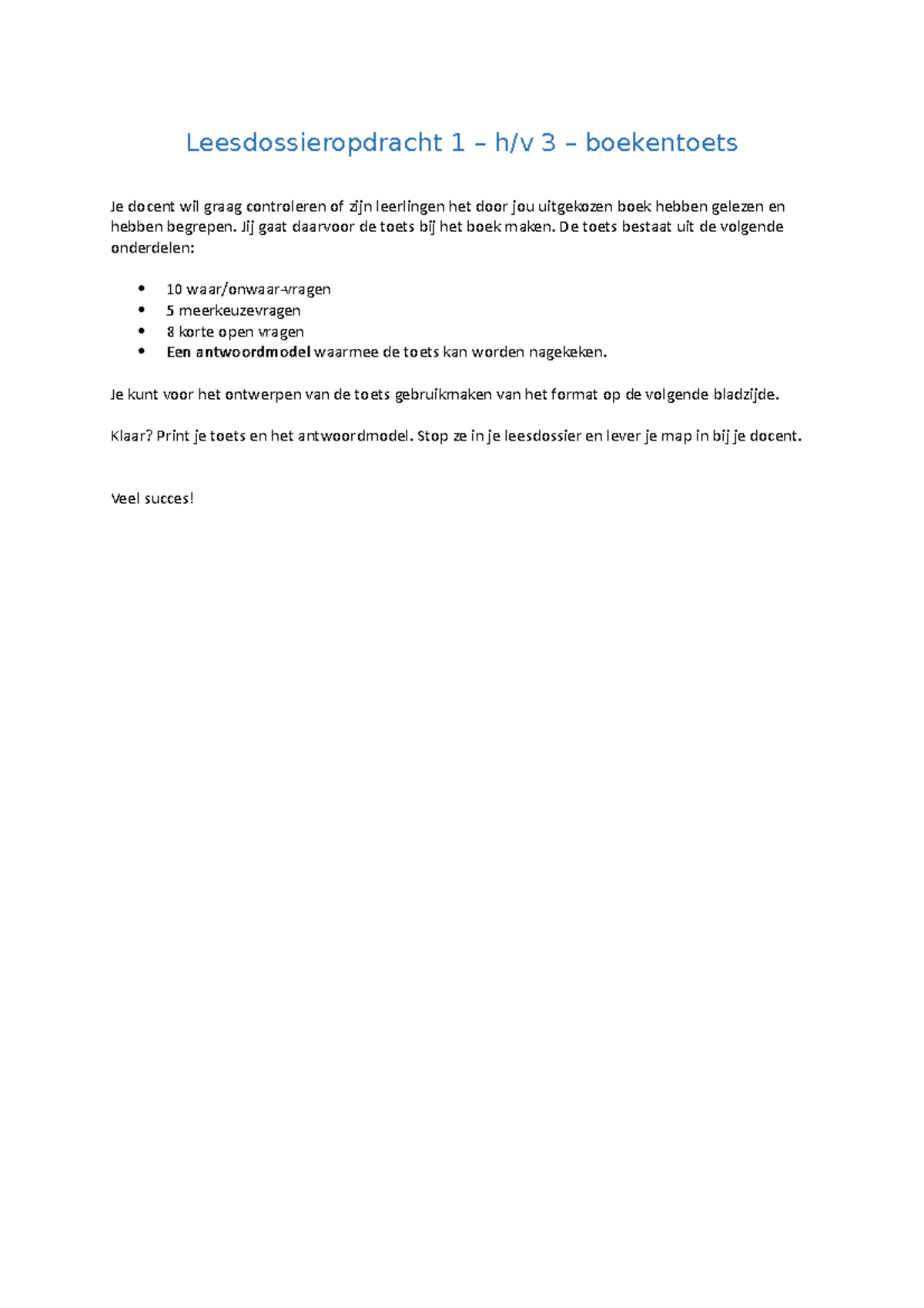 3v Fictiedossier leesopdracht 1 - Leesdossieropdracht 1 – h/v 3 ...