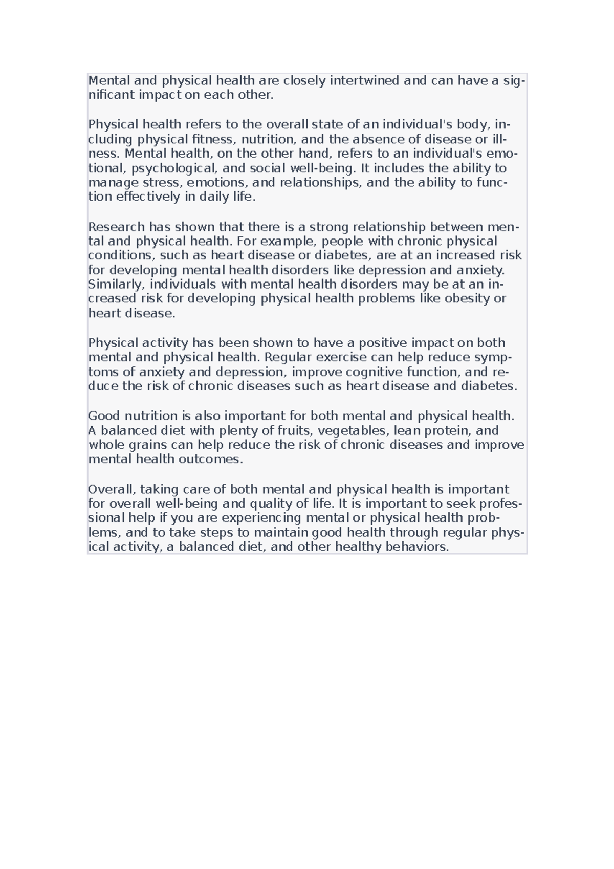 Mental and physical health - Physical health refers to the overall ...