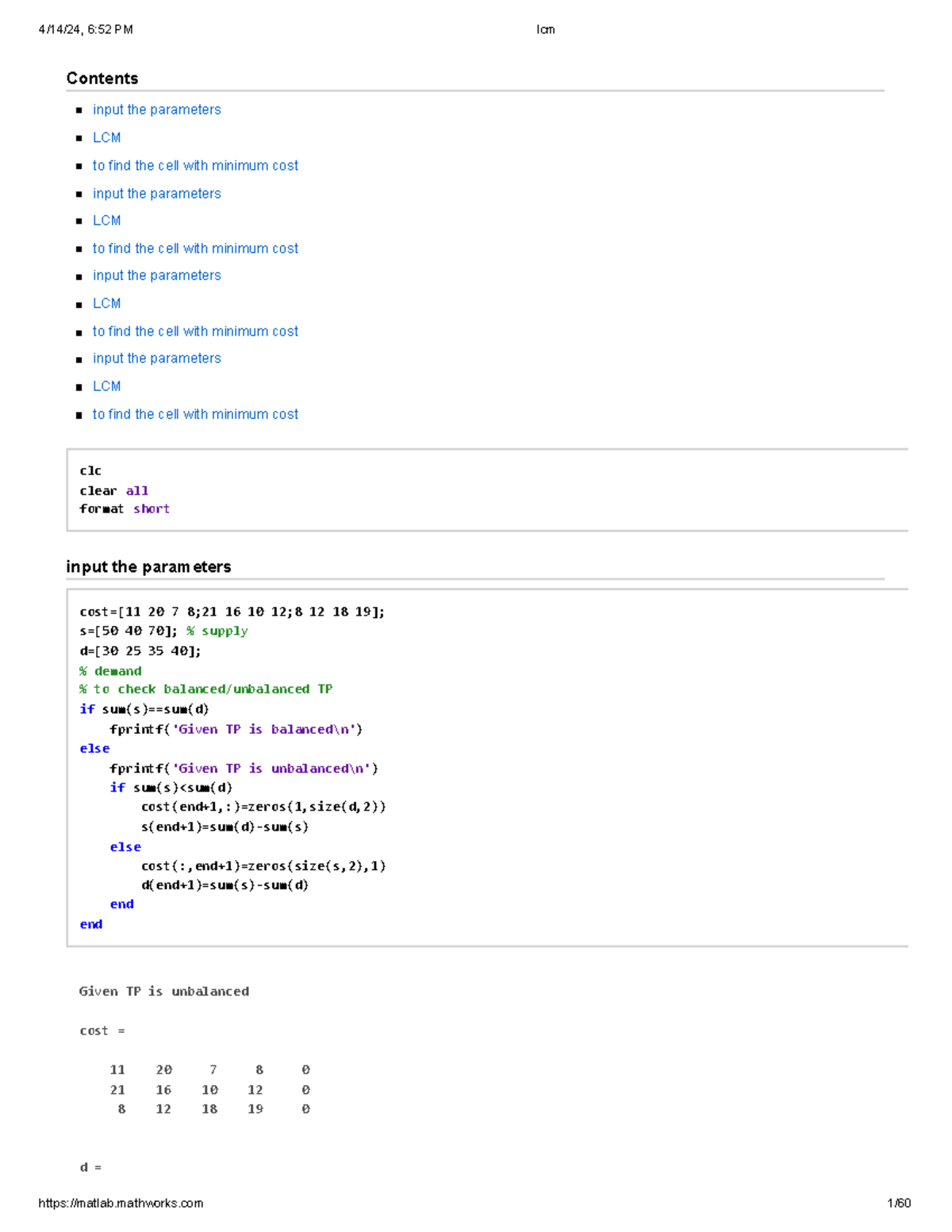 Report - Contents input the parameters LCM to find the cell with ...