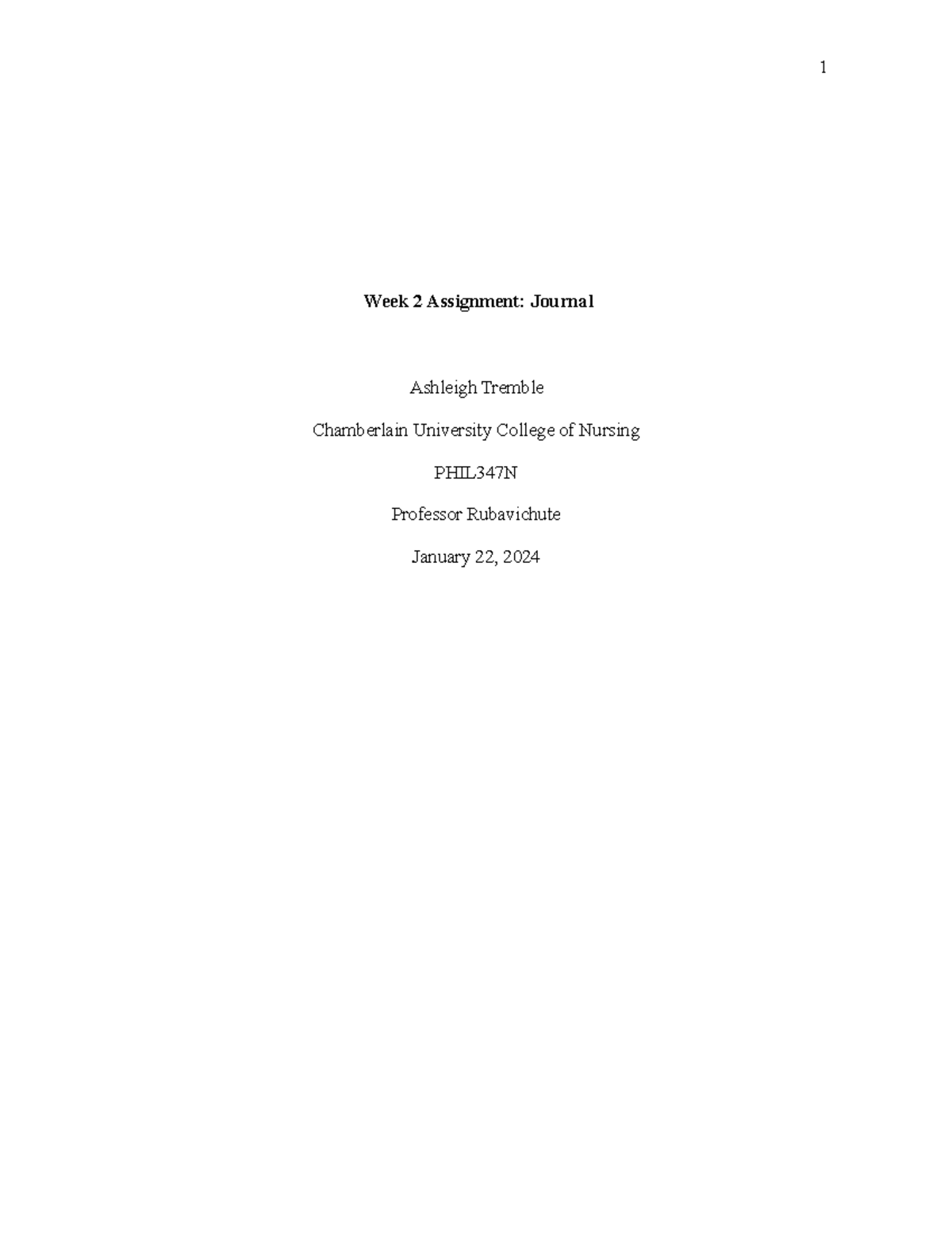 Week 2 Journal Assignment - Week 2 Assignment: Journal Ashleigh Tremble ...