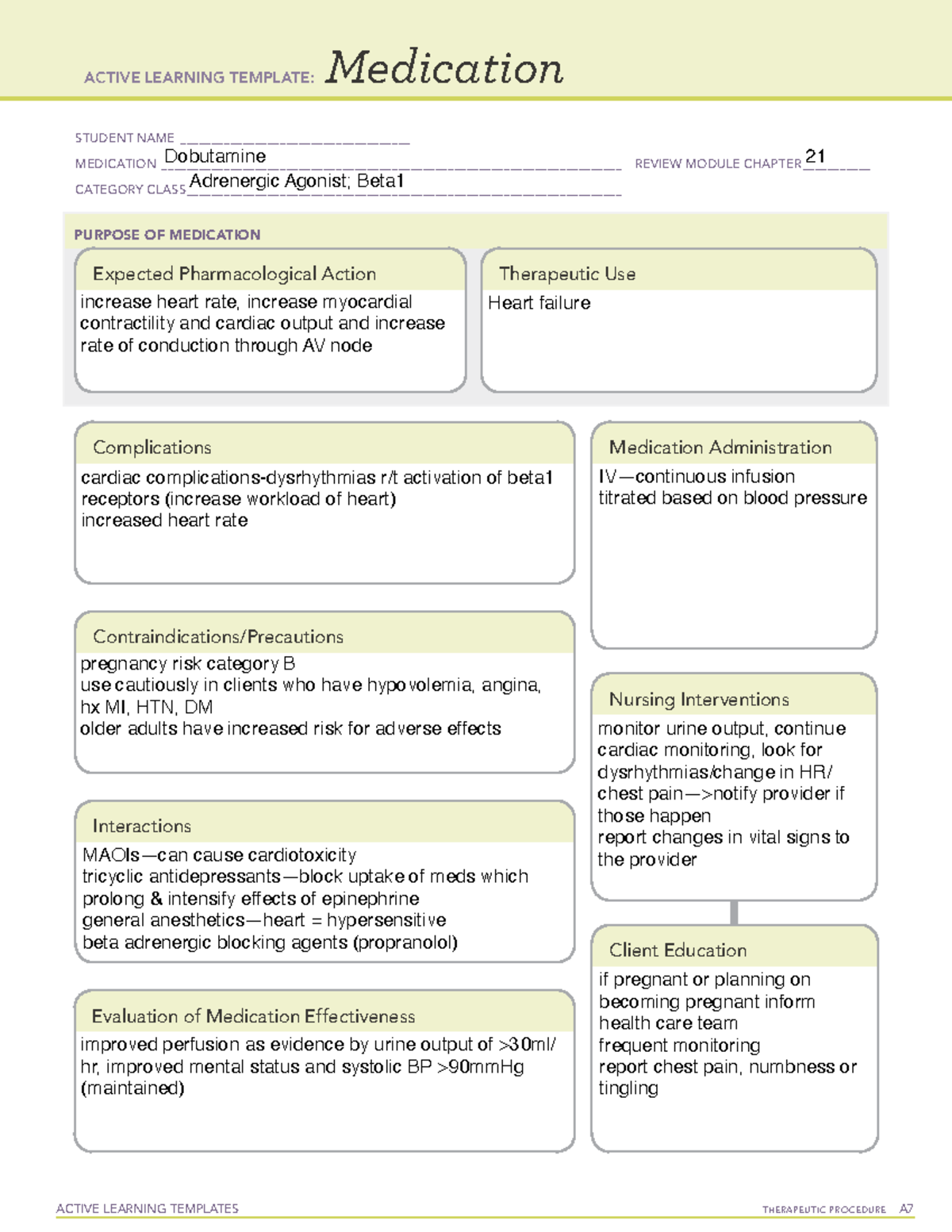 Medication - Adrenergic Agonist-Beta 1 ATI Template - ACTIVE LEARNING ...
