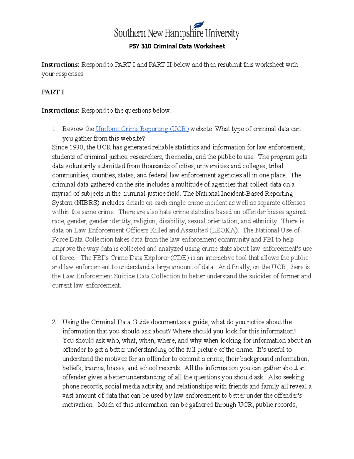 Psy310 criminal data worksheet - PSY 310 Criminal Data Worksheet ...