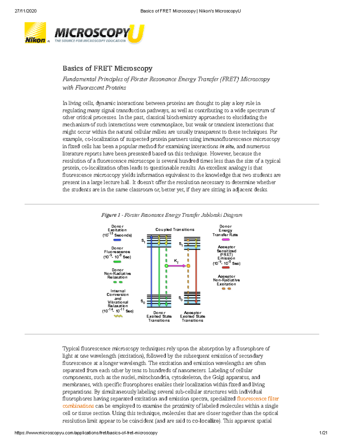 9.1 Basics of FRET Microscopy Nikon’s Microscopy U - Biologia cellulare ...