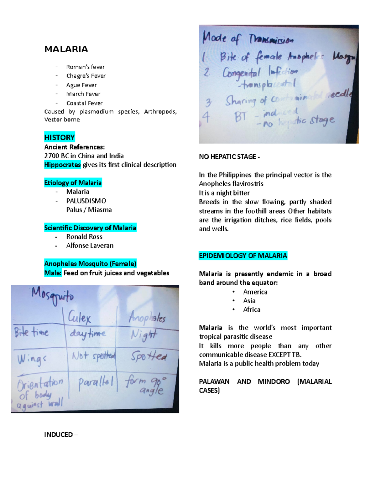 Malaria - Lecture for students - MALARIA - Roman’s fever - Chagre’s ...