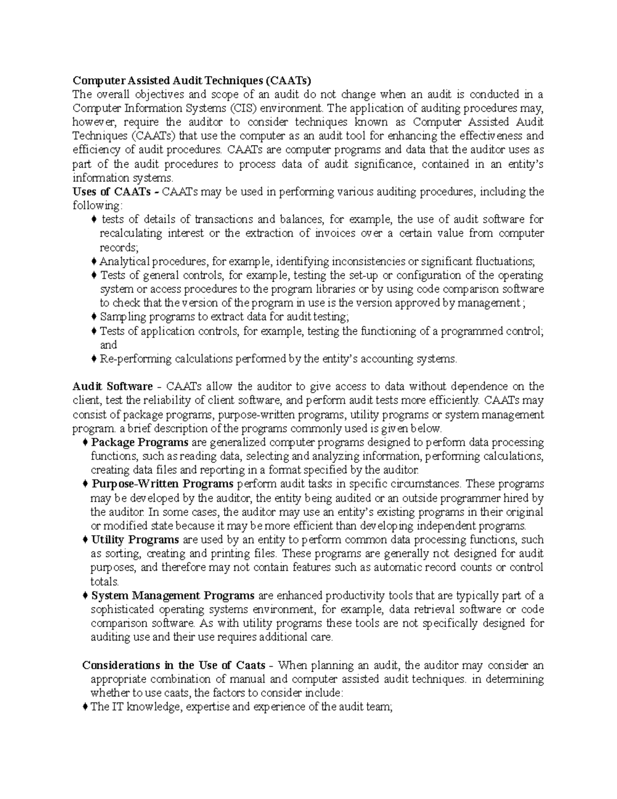 Lesson Eight - Auditing notes - Computer Assisted Audit Techniques ...