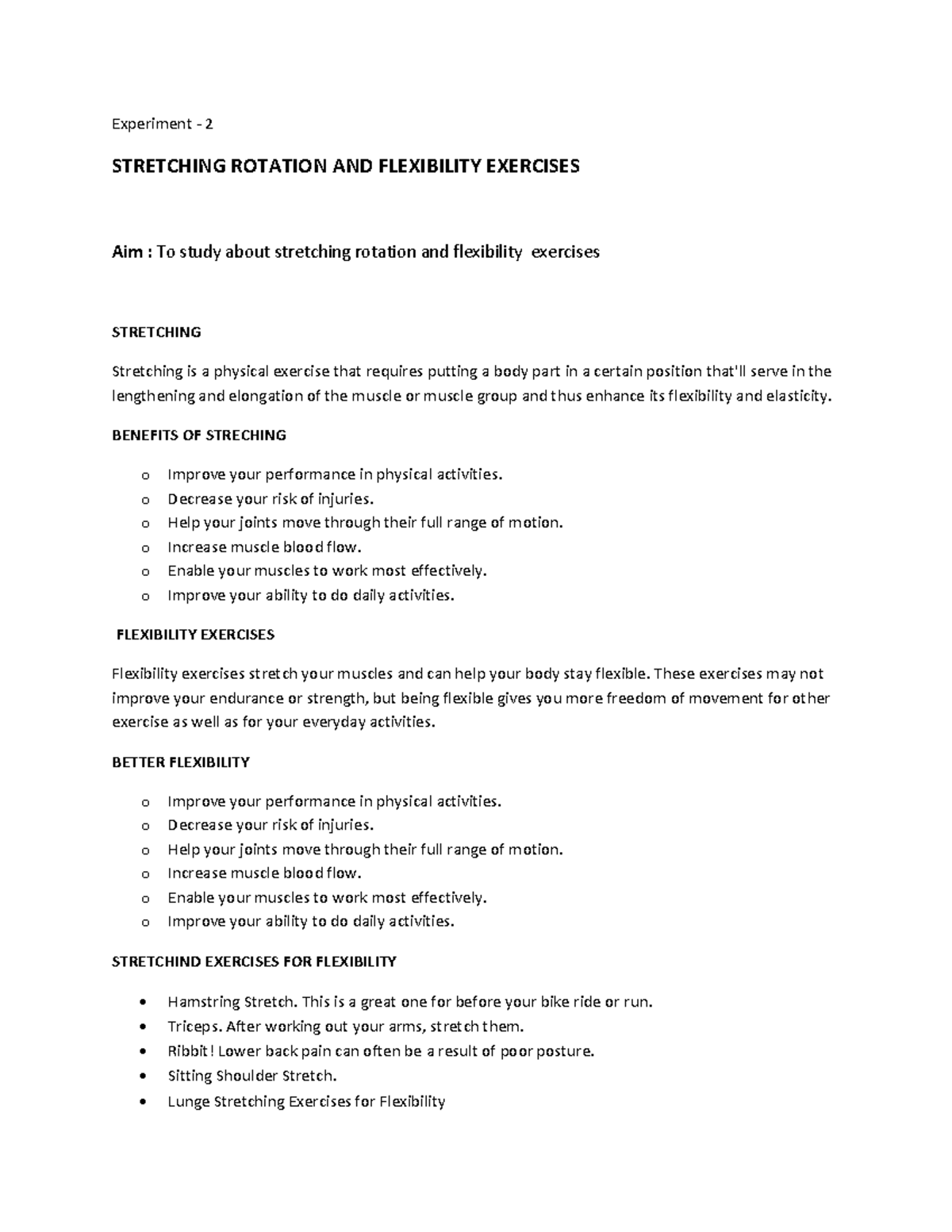 Stretching Rotation AND Flexibility Exercises - Experiment - 2 ...