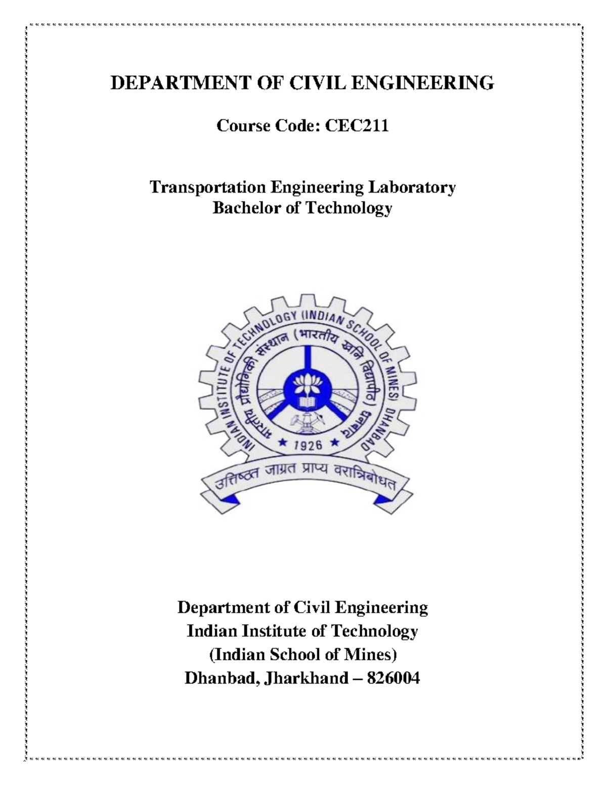 CEC211 TEL (Transportation Lab) - DEPARTMENT OF CIVIL ENGINEERING ...