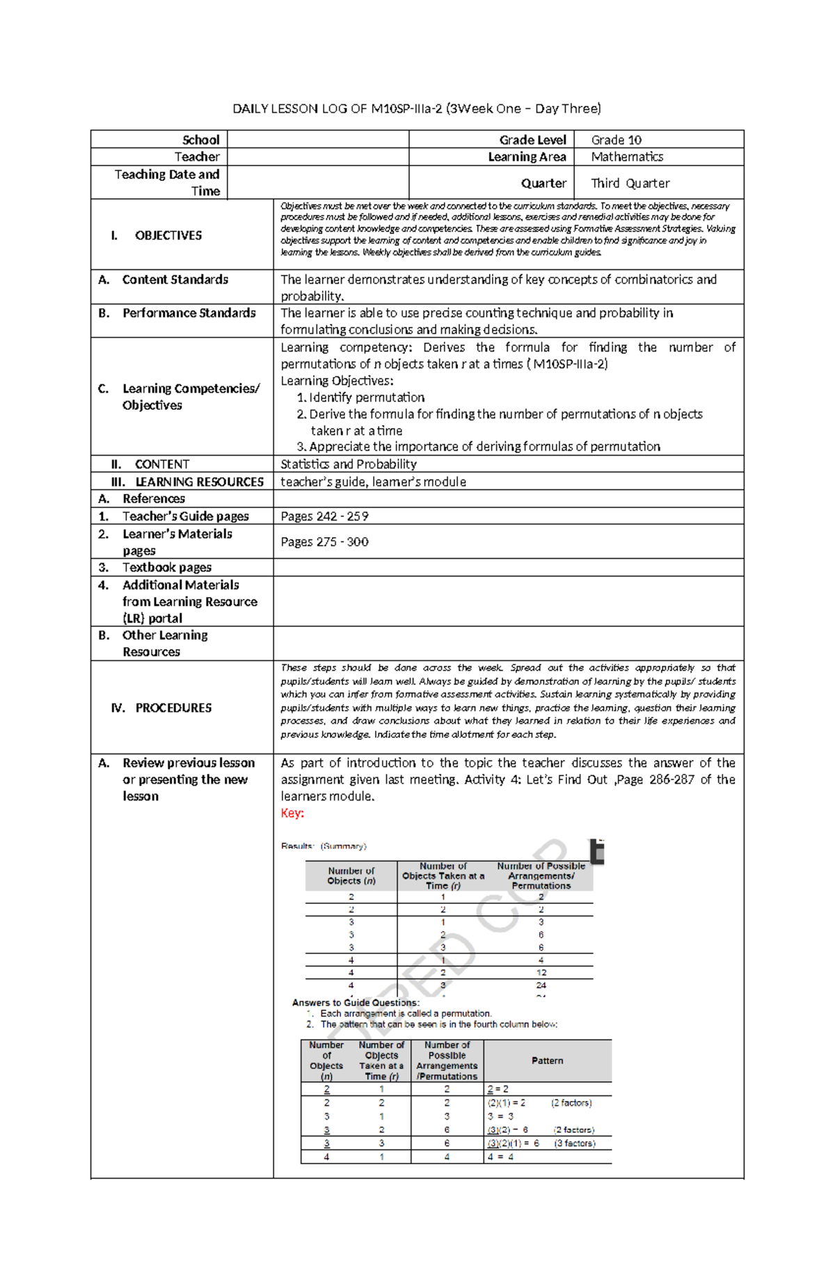 III-Day 3 - DAILY LESSON LOG OF M10SP-IIIa-2 (3Week One – Day Three ...