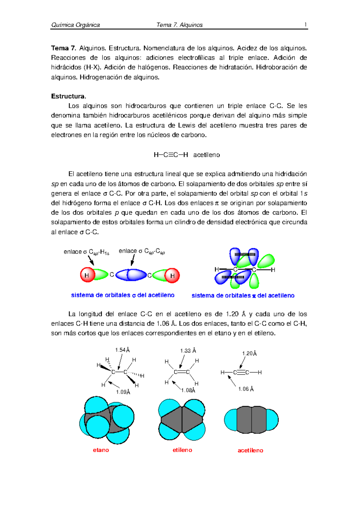 Tema7QO - Tema 7 - Química Orgánica Tema 7. Alquinos 1 Tema 7. Alquinos. Estructura ...