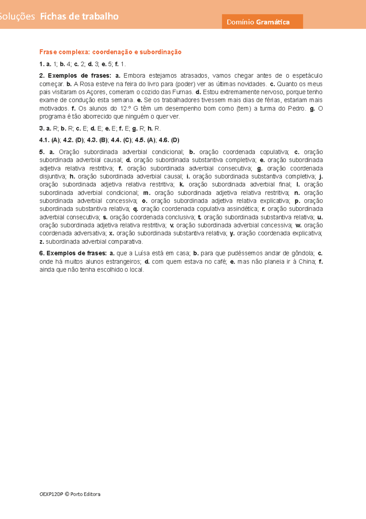 Ficha de gramática-soluções - Frase complexa: coordenação e ...