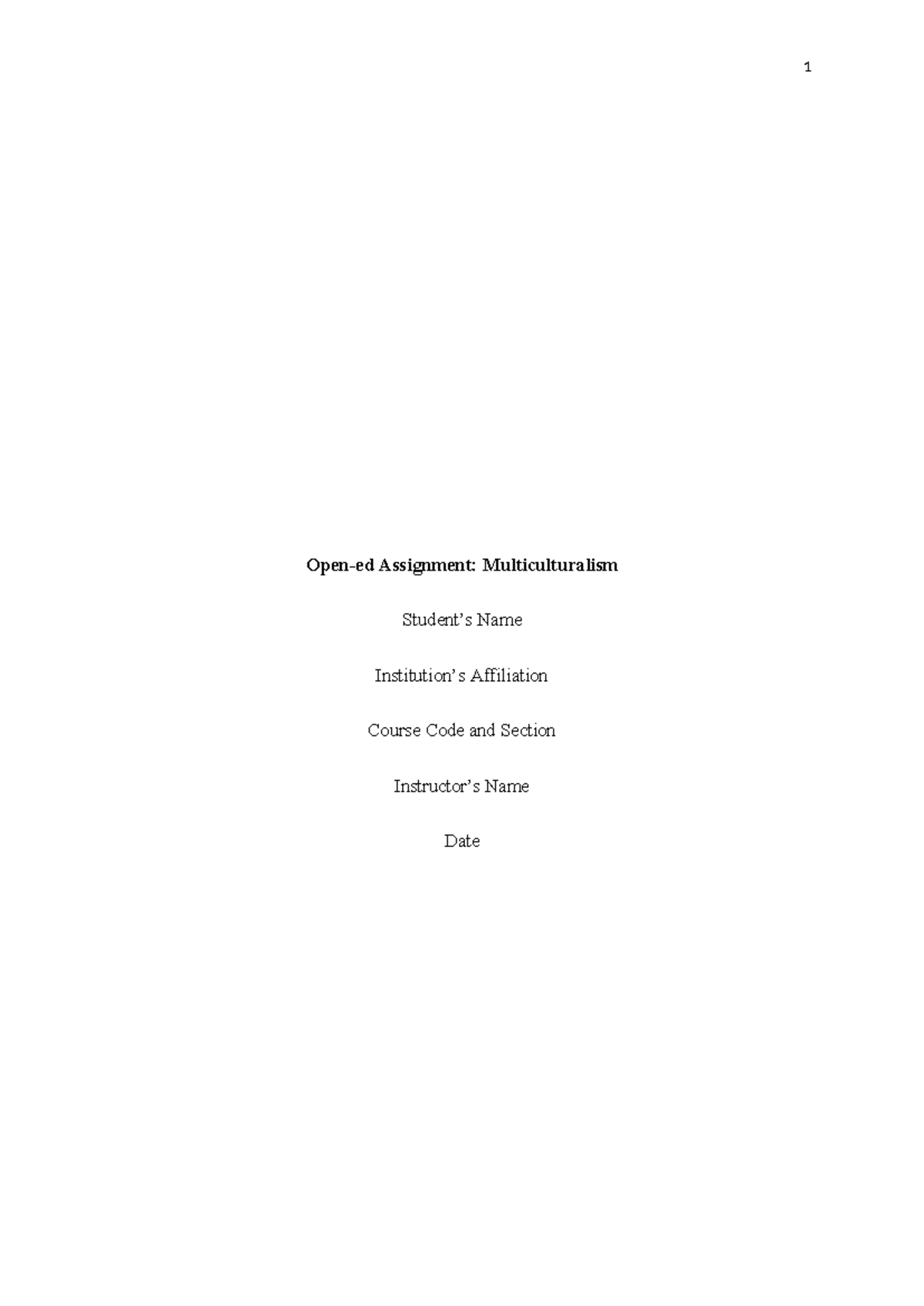 Op-ed Assignment- Multiculturalism - Open-ed Assignment ...