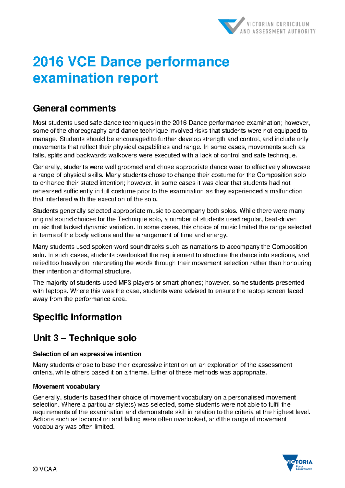 Danceperf examrep 16 - dance practice - © VCAA 2016 VCE Dance ...