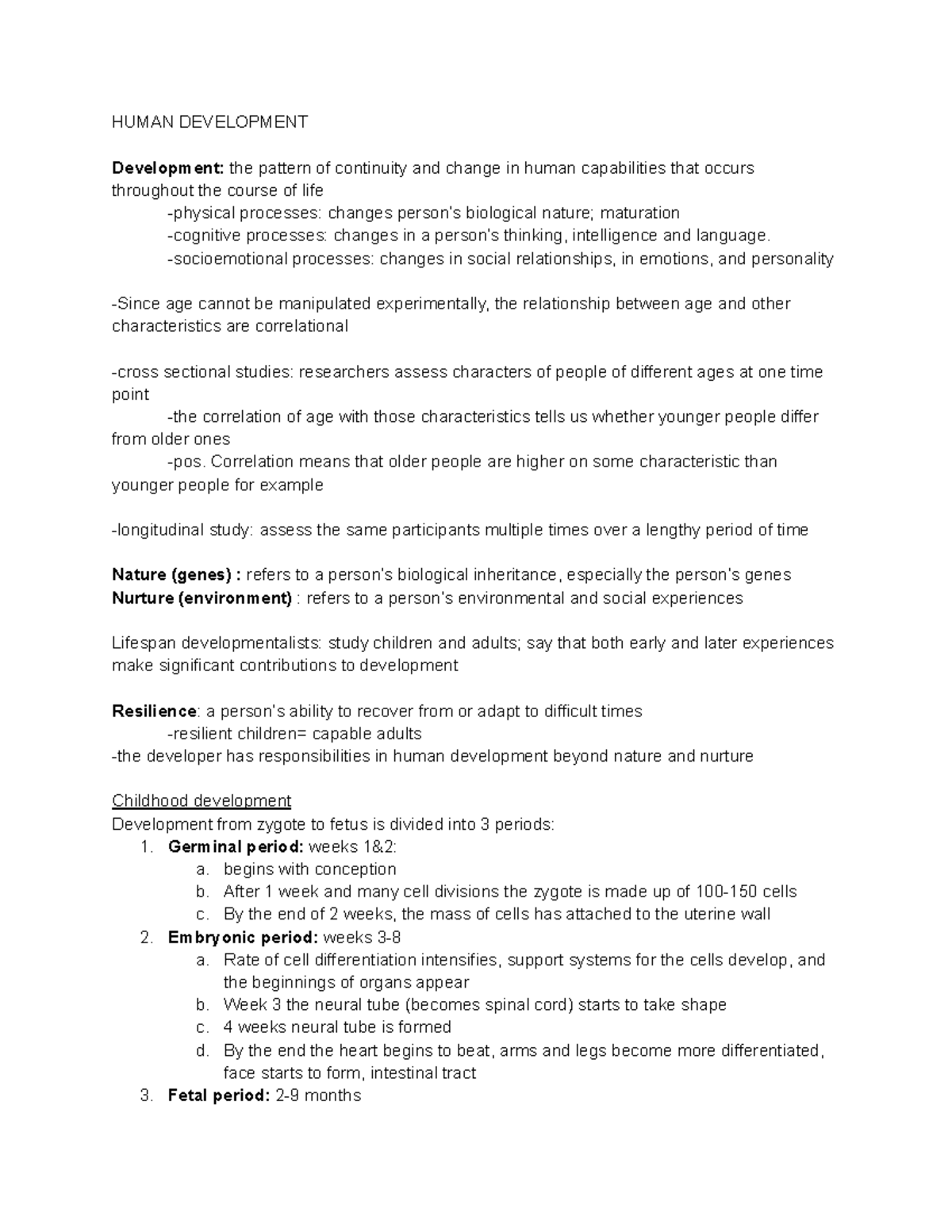 CH 9 notes - chapter 9 human development - HUMAN DEVELOPMENT ...