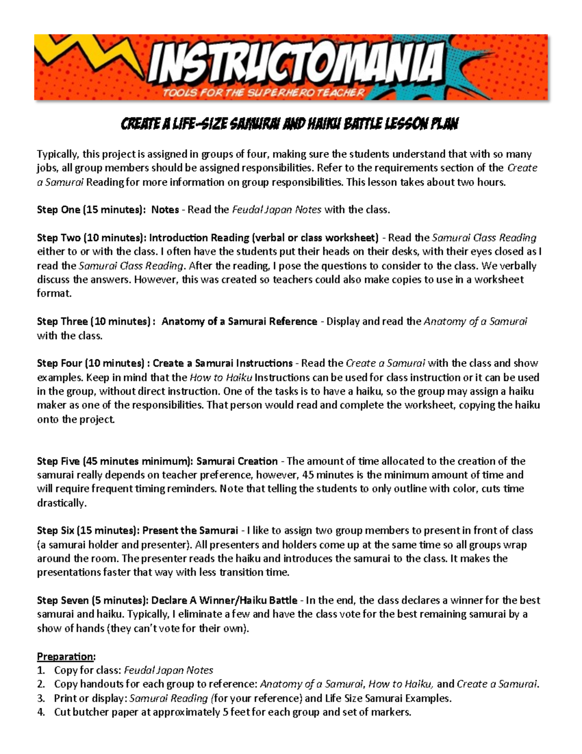 Life Size Samurai Haiku Battle Activity Medievalor Feudal Japan ...