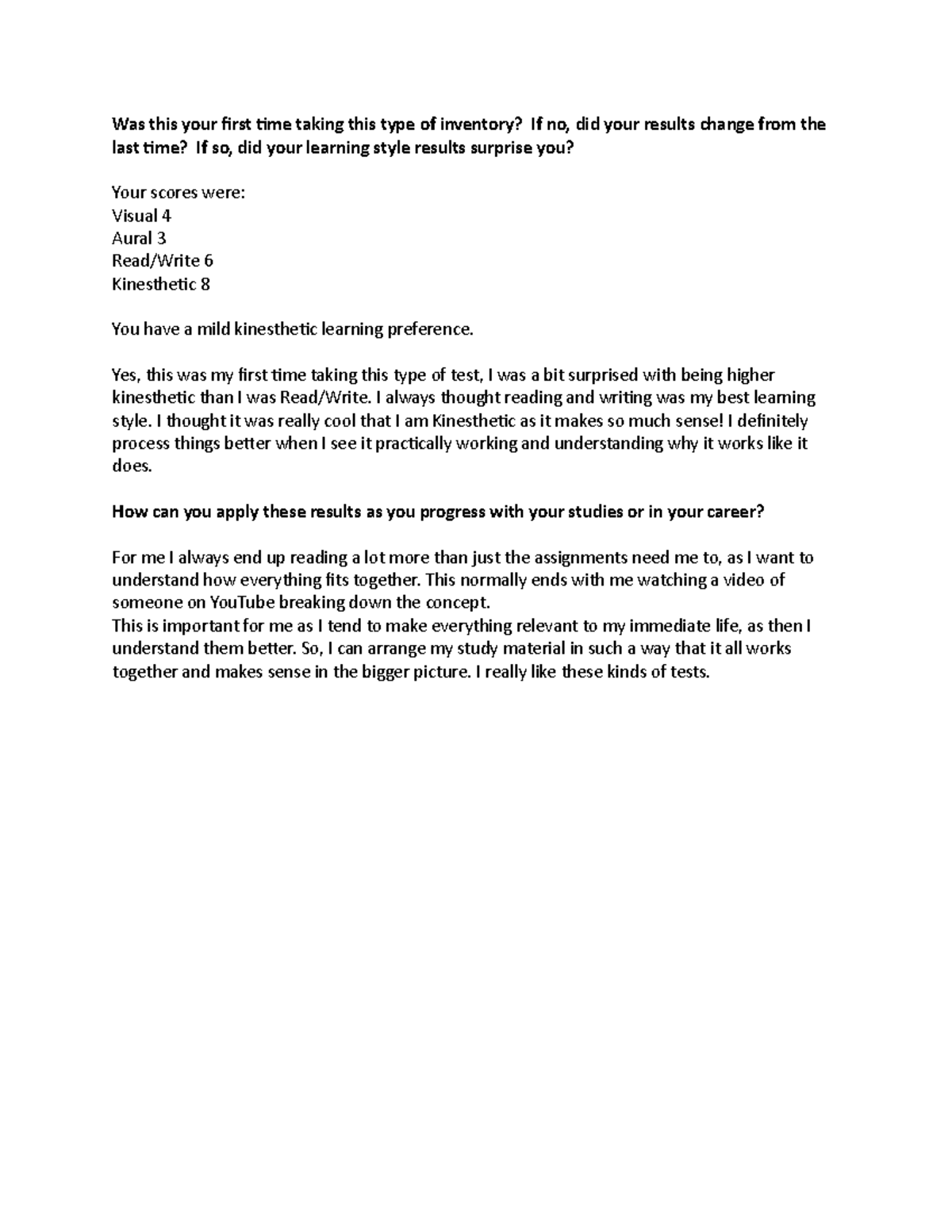 Journal learning style - Was this your first time taking this type of ...