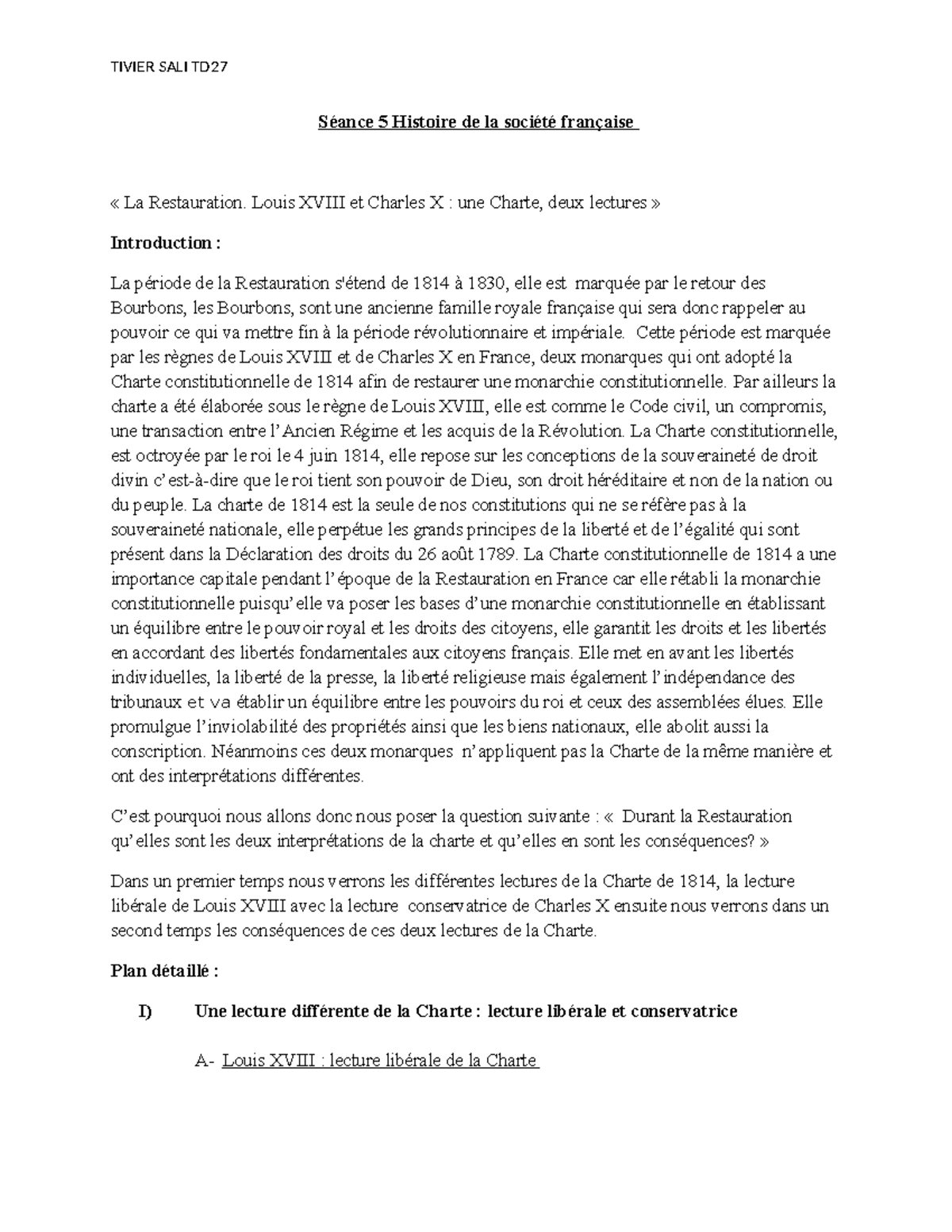 Séance 5 Histoire de la société française - TIVIER SALI TD Séance 5 ...