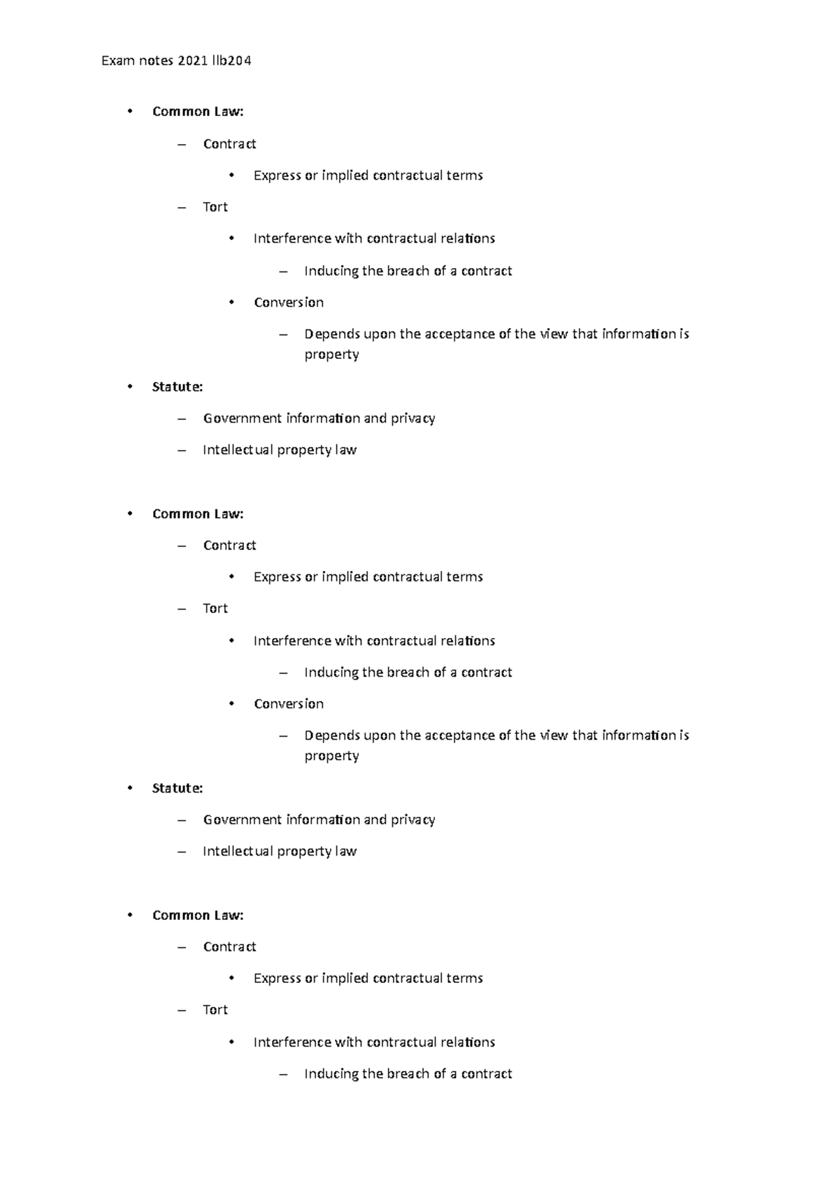 Common Law notes llb204 - Common Law: Contract Express or implied ...