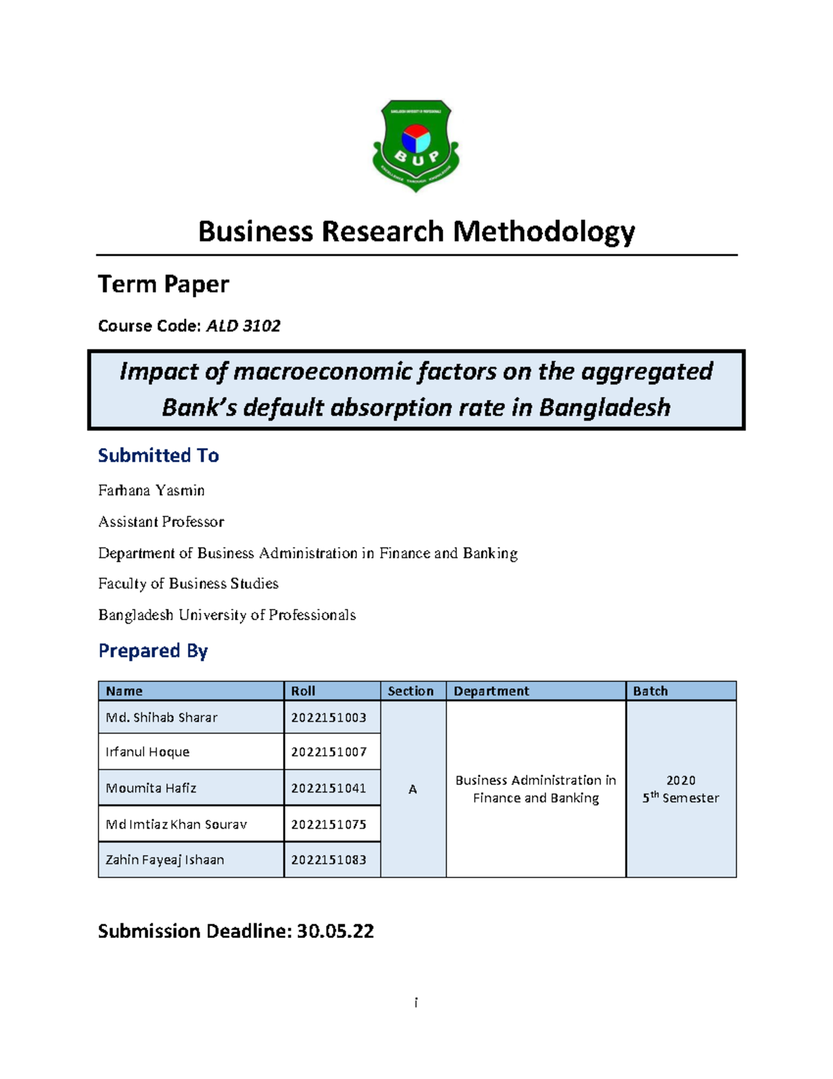 Group 1 BRM - Term paper - i Business Research Methodology Term Paper ...