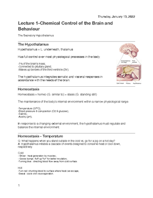 Lecture 2 3207 - Chemical Control of the Brain and Behaviour Modulatory ...