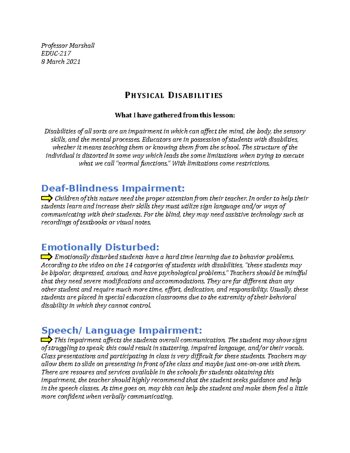 Physical Disabilities - Professor Marshall EDUC- 8 March 2021 PHYSICAL ...