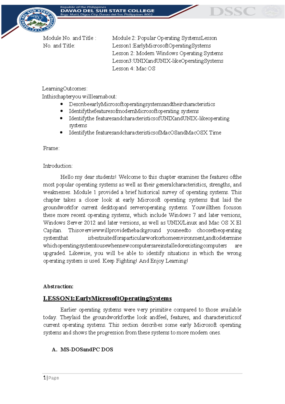 Module 2 - Popular Operating Systems - Module No. and Title : Module 2 ...