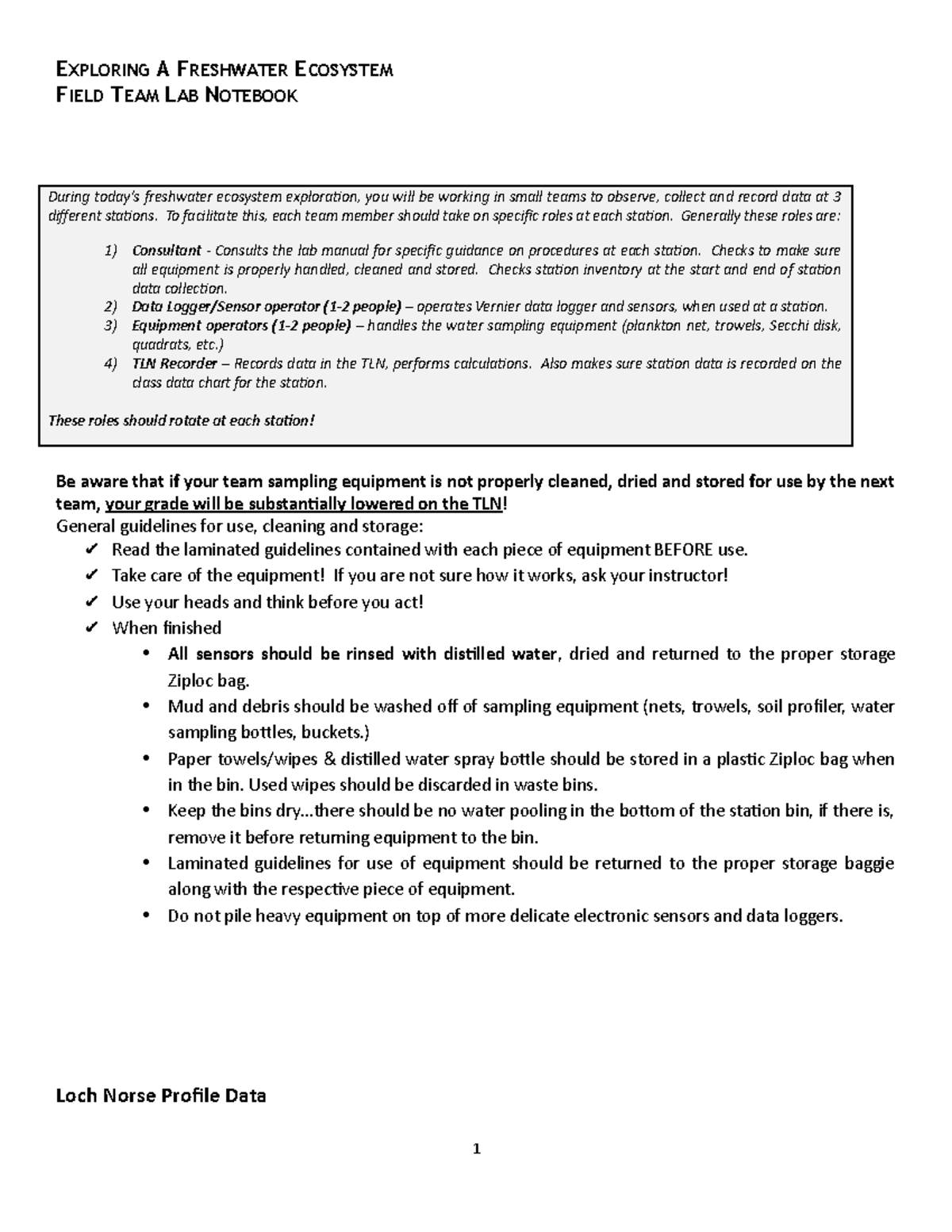 Lab 10 Revised Exploring A Freshwater Ecosystem Field TLN - EXPLORING A ...