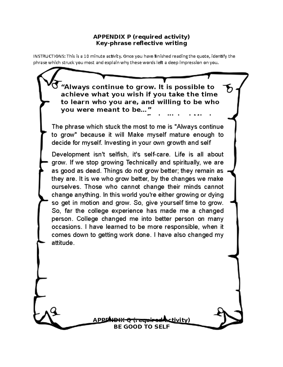 Reflective Writing - Social Orientation Assignment - APPENDIX P ...