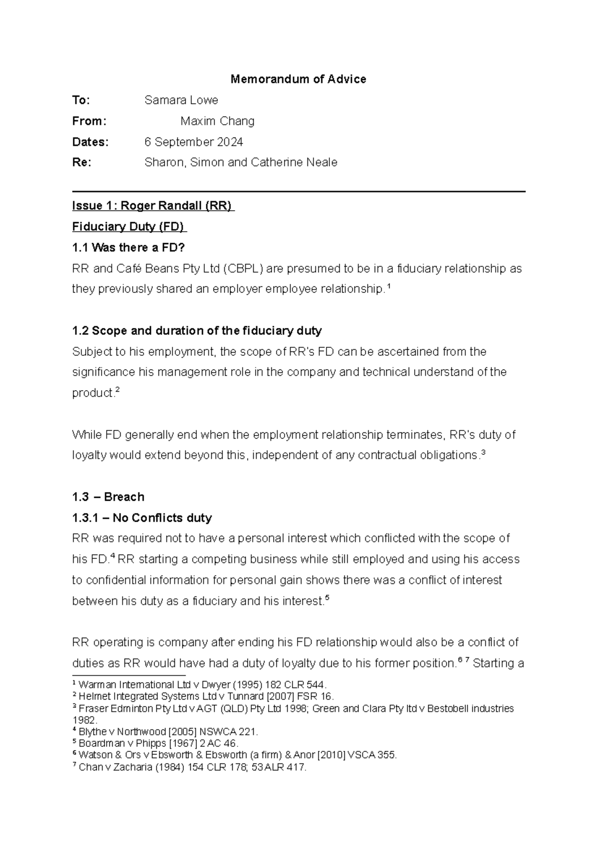 Memorandum of Advice and Letter to Client - Memorandum of Advice To ...