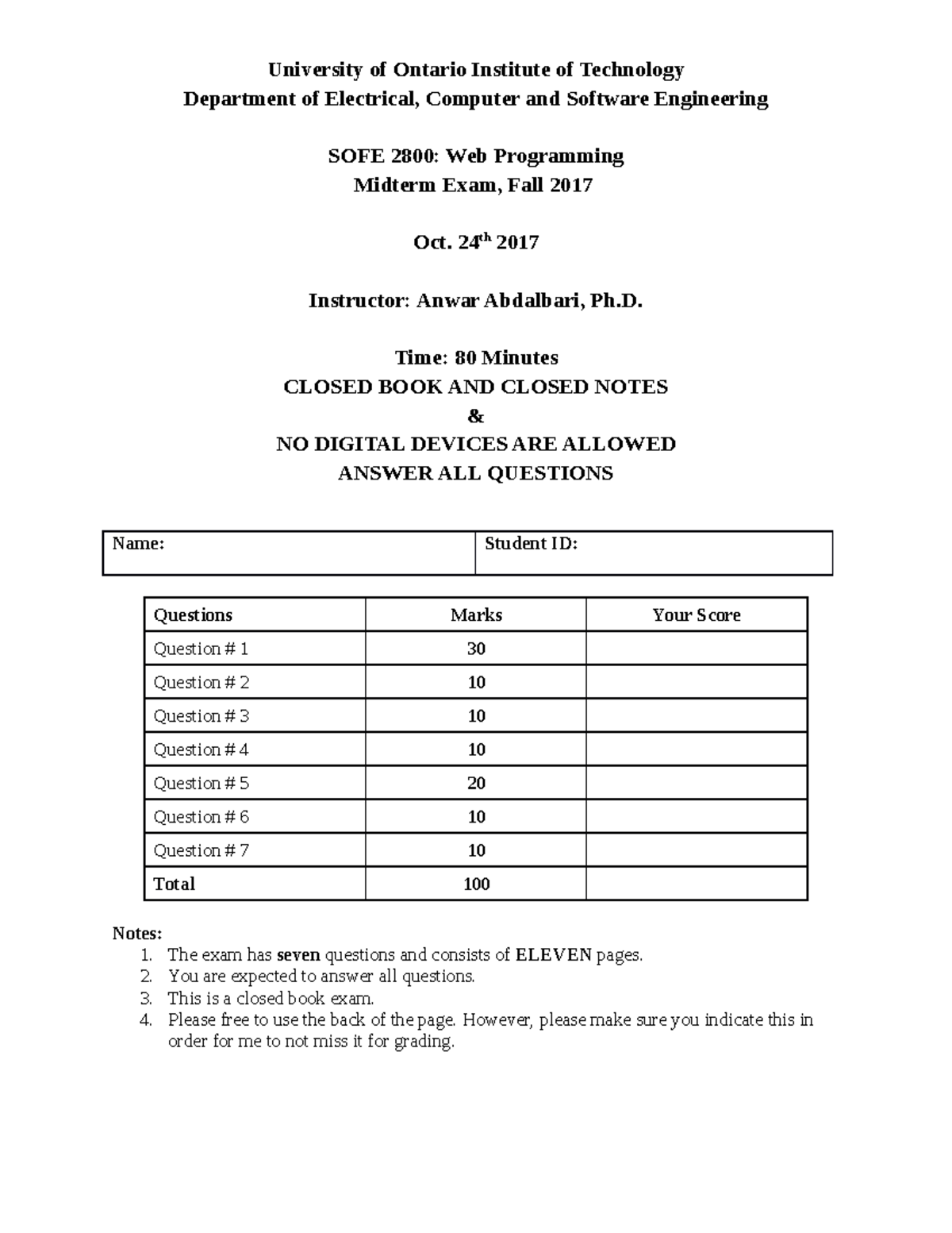 Web programing 2017 midterm exam - University of Ontario Institute of ...