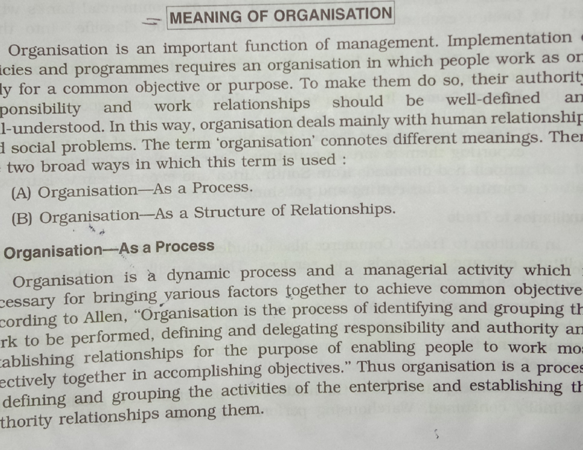 Meaning of organisation - Bachelor of Commerce - Studocu