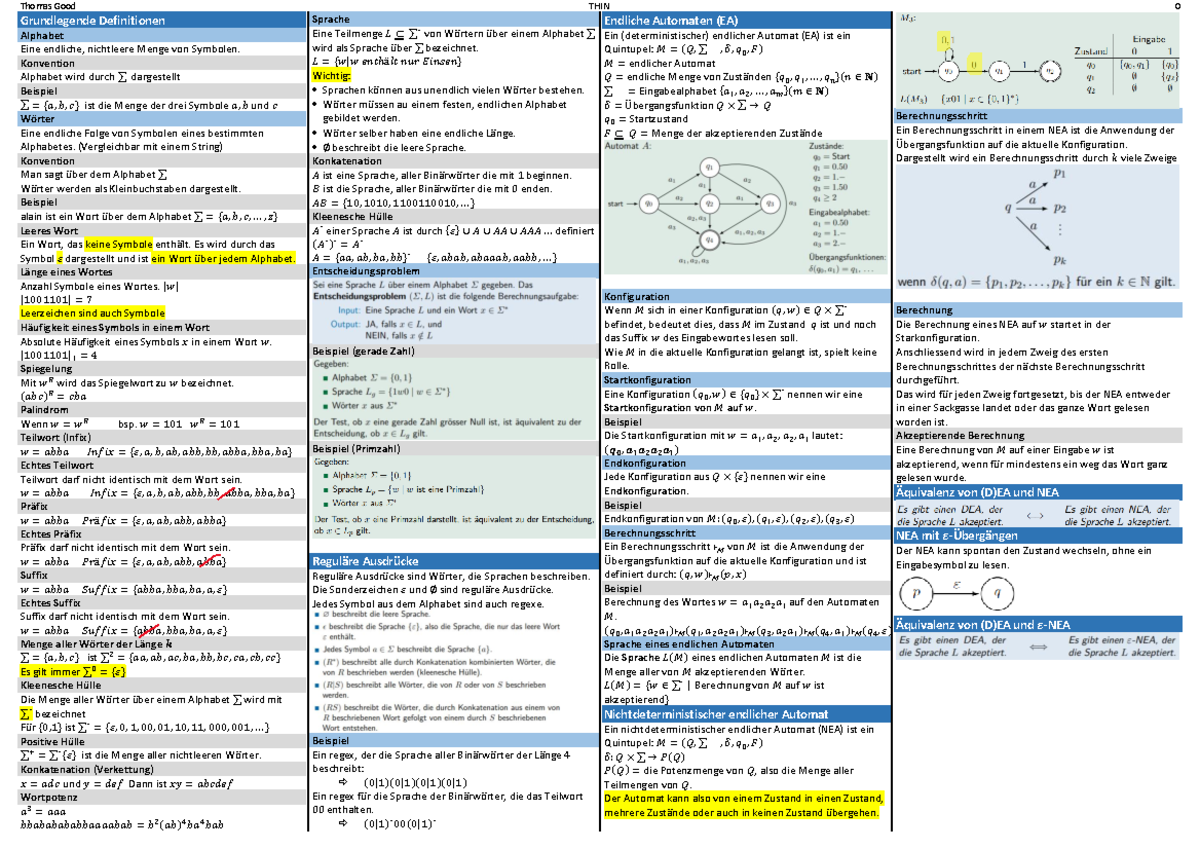 THIN Zusammenfassung 2020 - Grundlagen, Diskrete Mathematik - Studocu