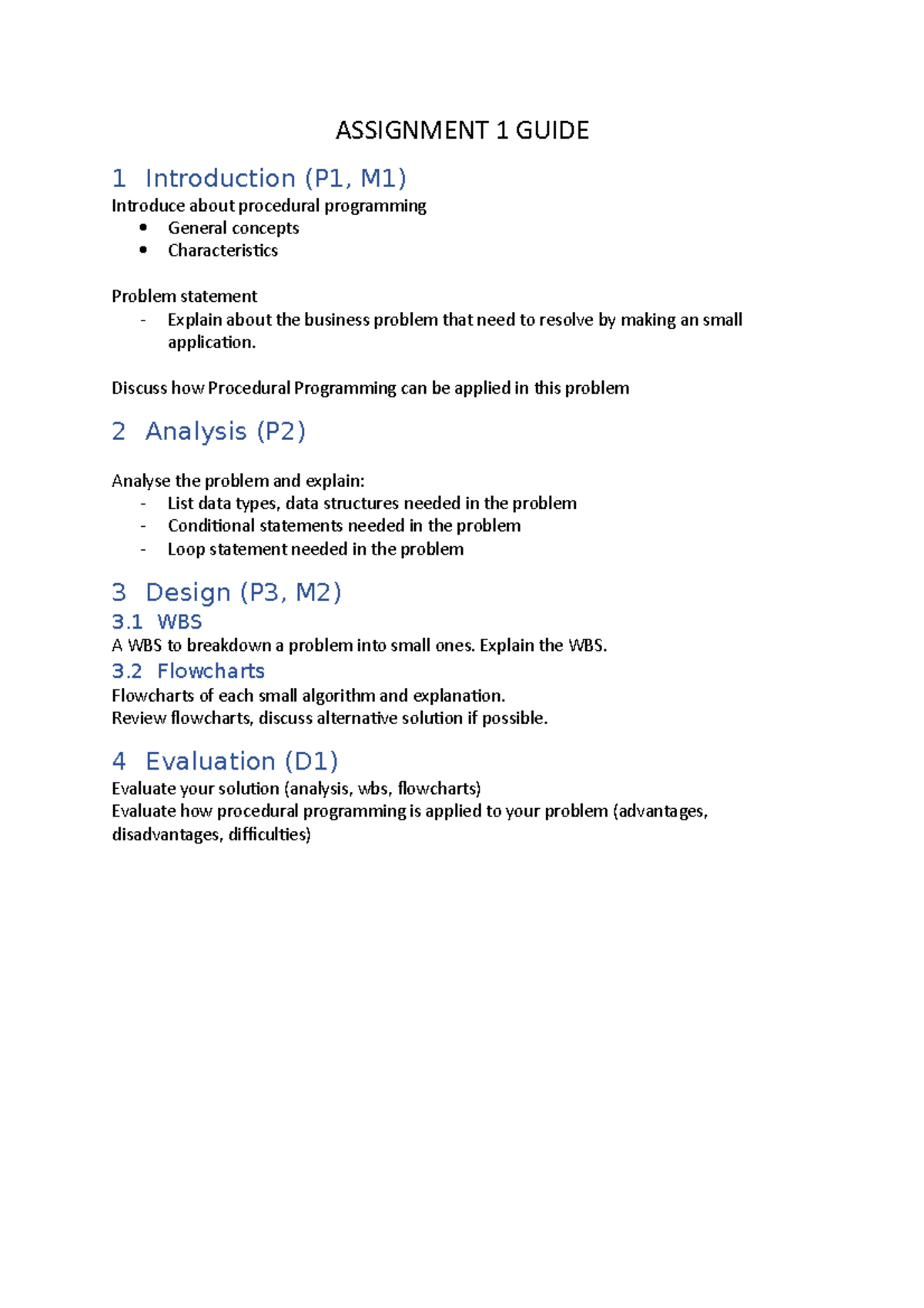 Assignment 1 Guide - dada - ASSIGNMENT 1 GUIDE 1 Introduction (P1, M1 ...