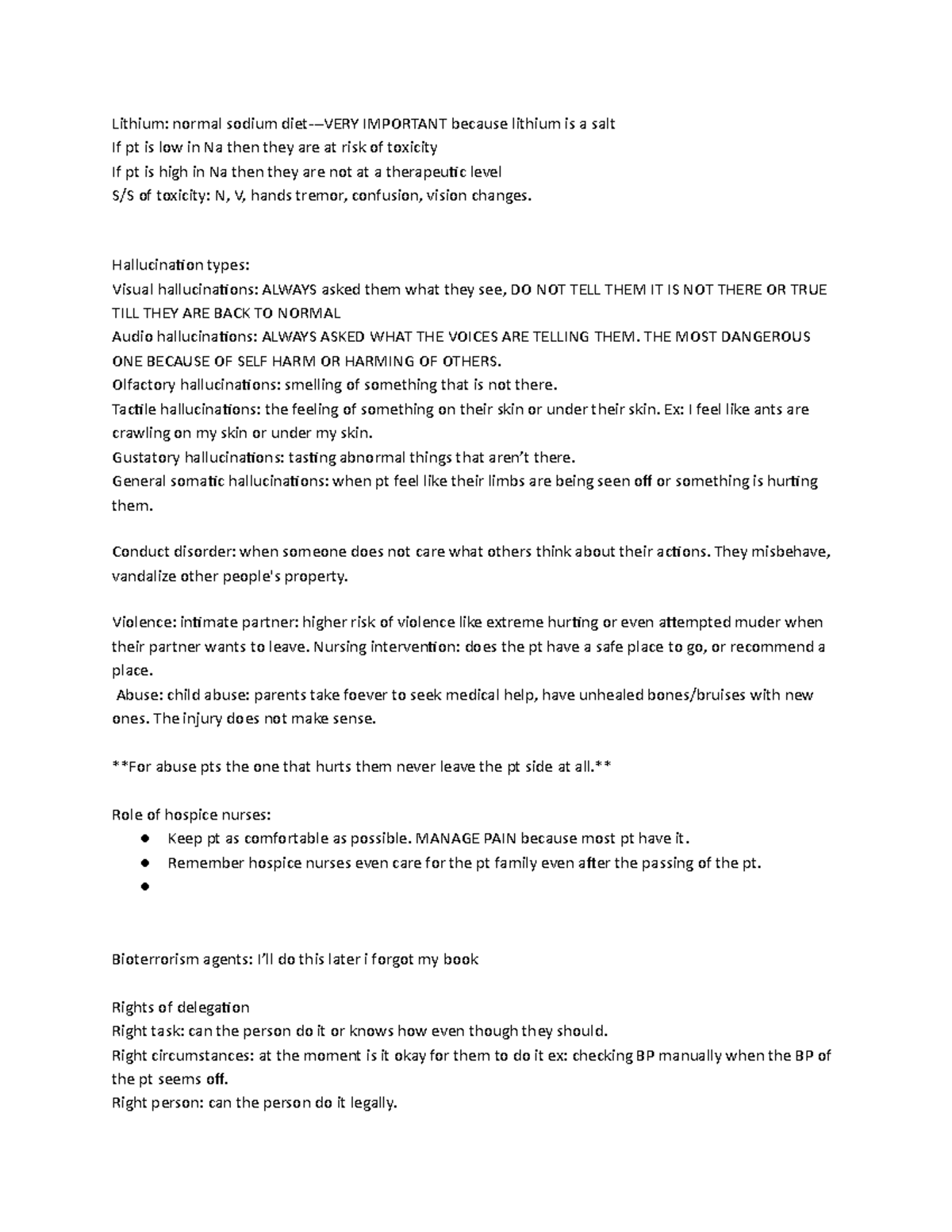 Brief Study Concepts Exam 4 - Lithium: normal sodium diet-VERY ...