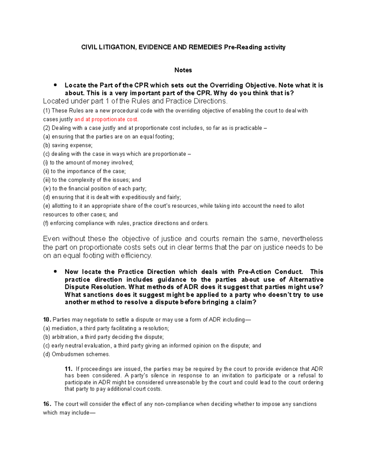 Civil Litigation activity notes - CIVIL LITIGATION, EVIDENCE AND ...