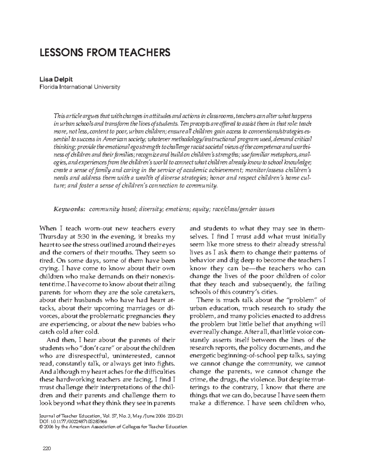3. Lessons From Teachers - Journal of Teacher Education, Vol. 57, No. 3 ...