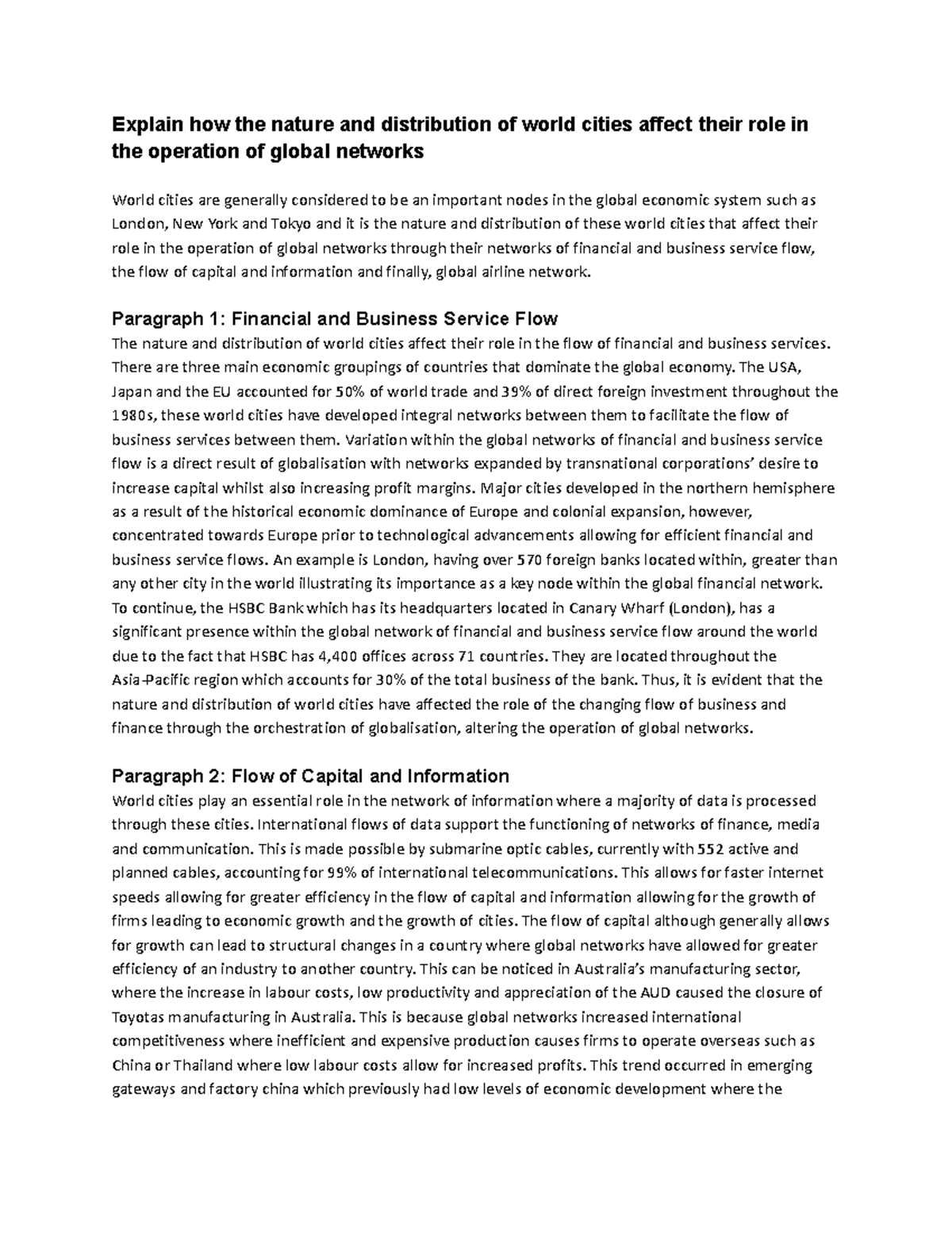 Geo essay- urban places - Explain how the nature and distribution of ...