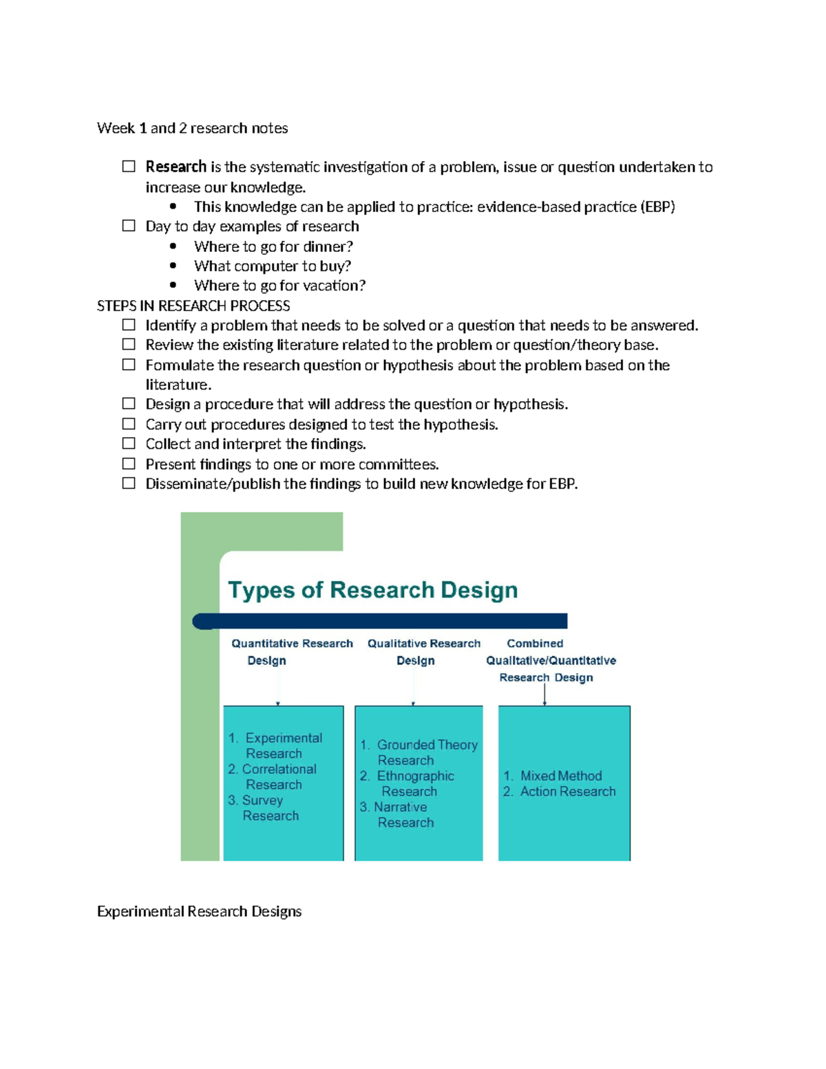 Research Notes - Week 1 and 2 research notes Research is the systematic ...