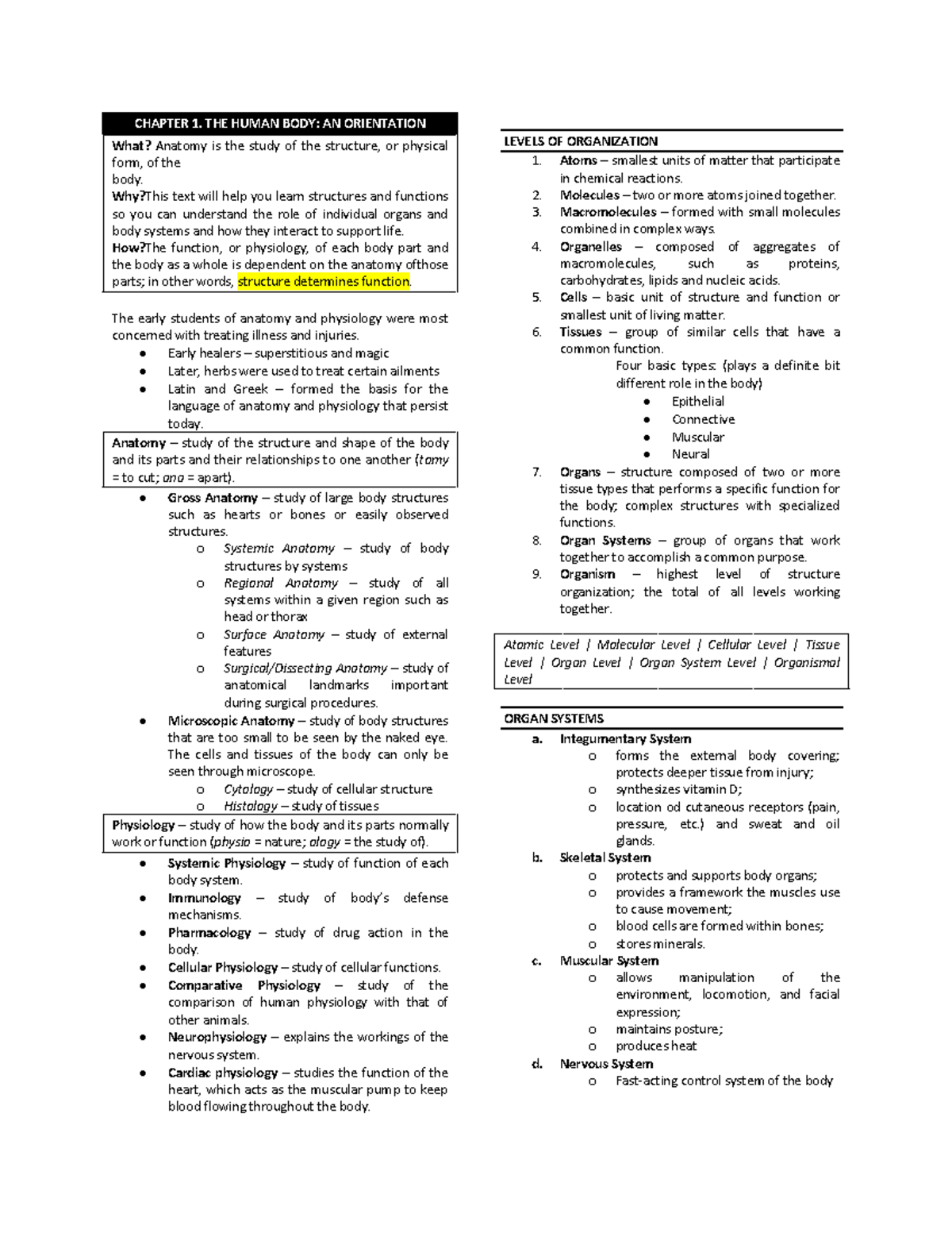 Anaphy Reviewer Prelims - CHAPTER 1. THE HUMAN BODY: AN ORIENTATION ...
