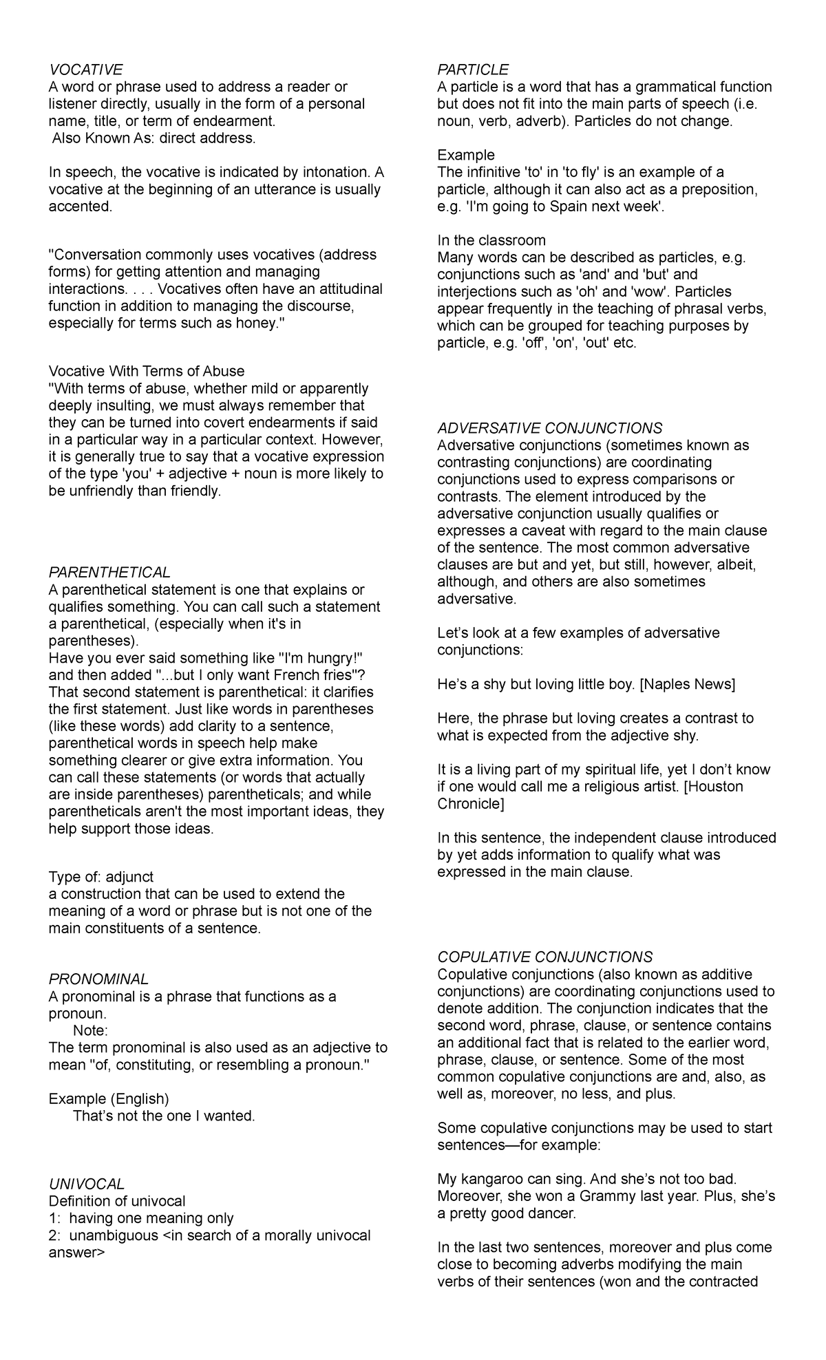 English Quiz Bee Reviewer - VOCATIVE A word or phrase used to address a ...