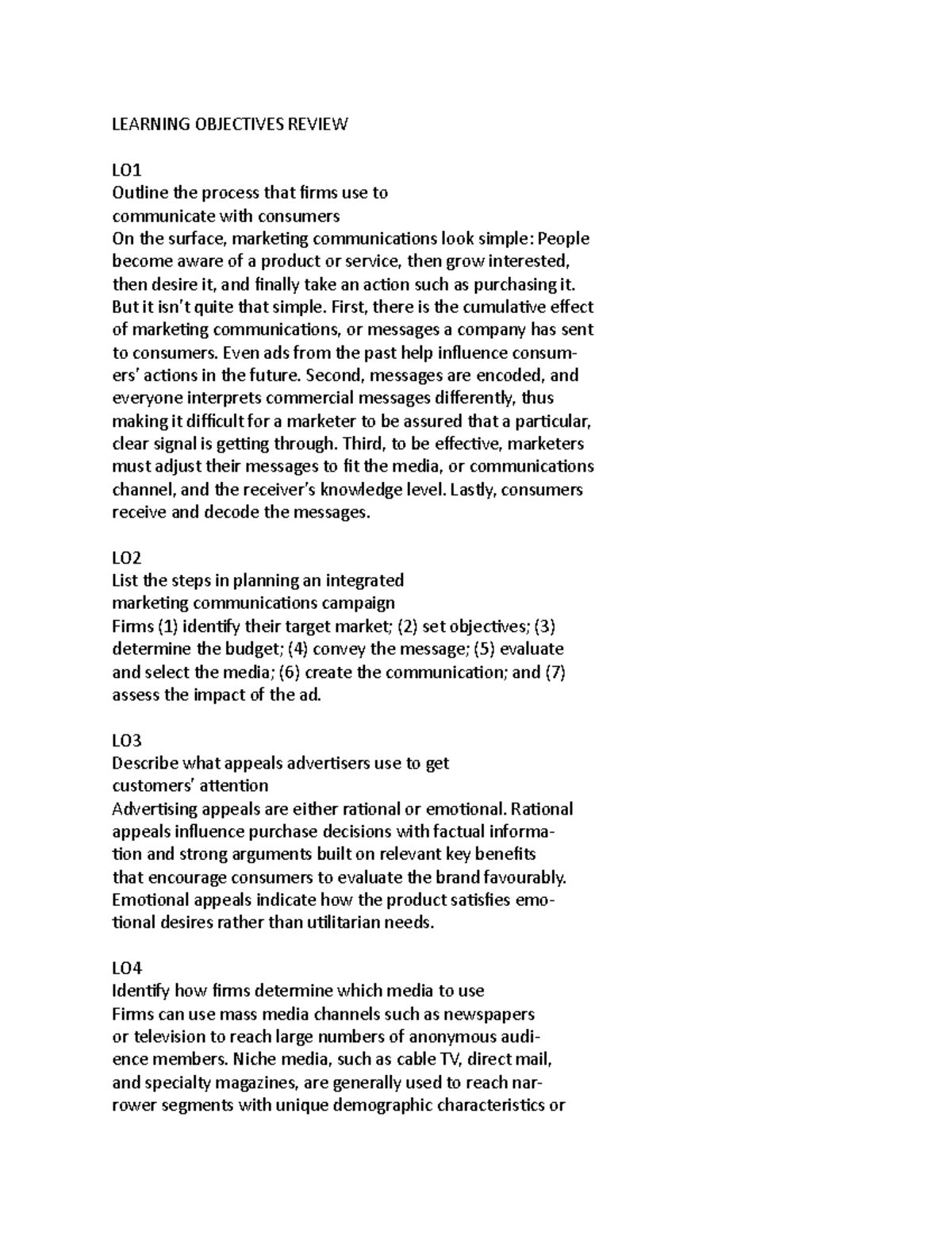 Learning Objectives Review 14 - LEARNING OBJECTIVES REVIEW LO Outline ...