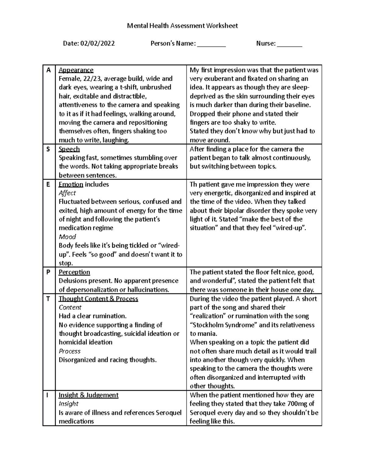 Mental Health Assessment - NURS 4505 - Studocu
