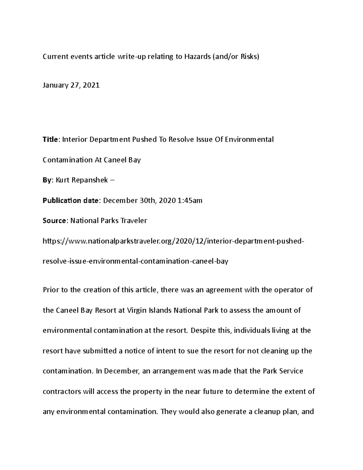 First current events article write-up - Current events article write-up ...