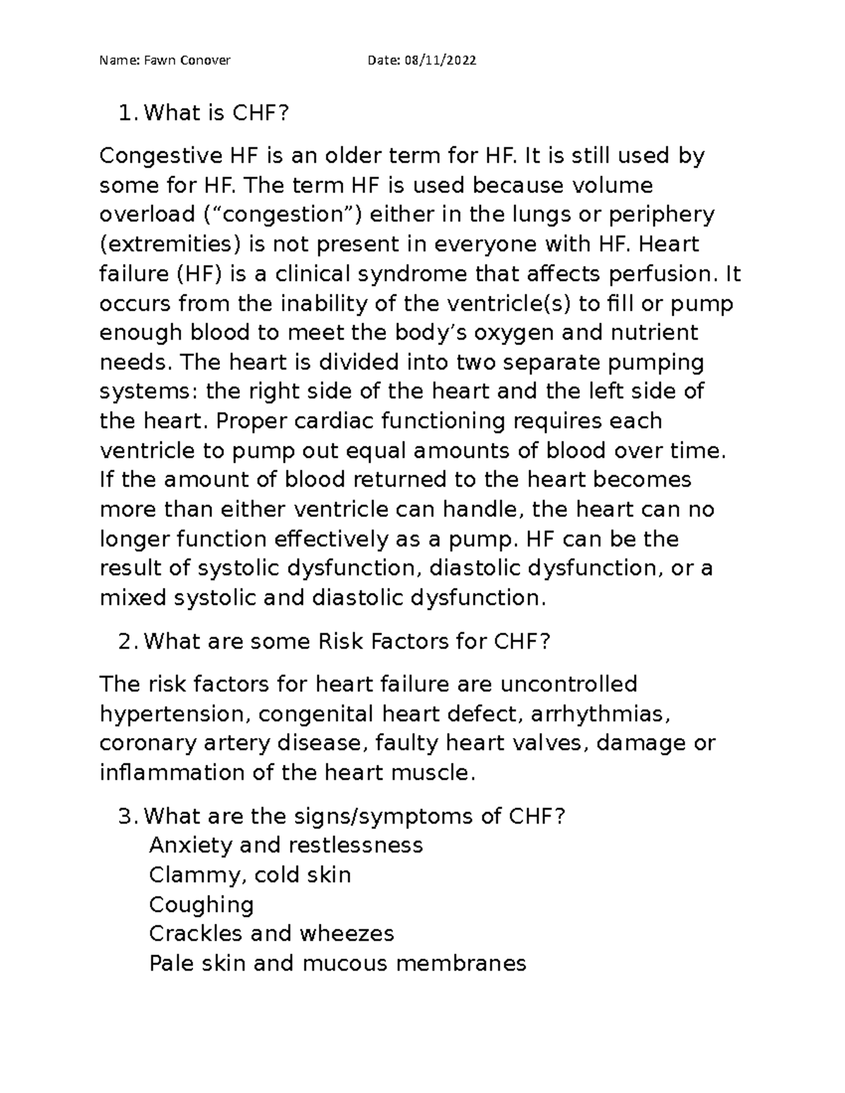 What is CHF - Assignment on CHF - What is CHF? Congestive HF is an ...