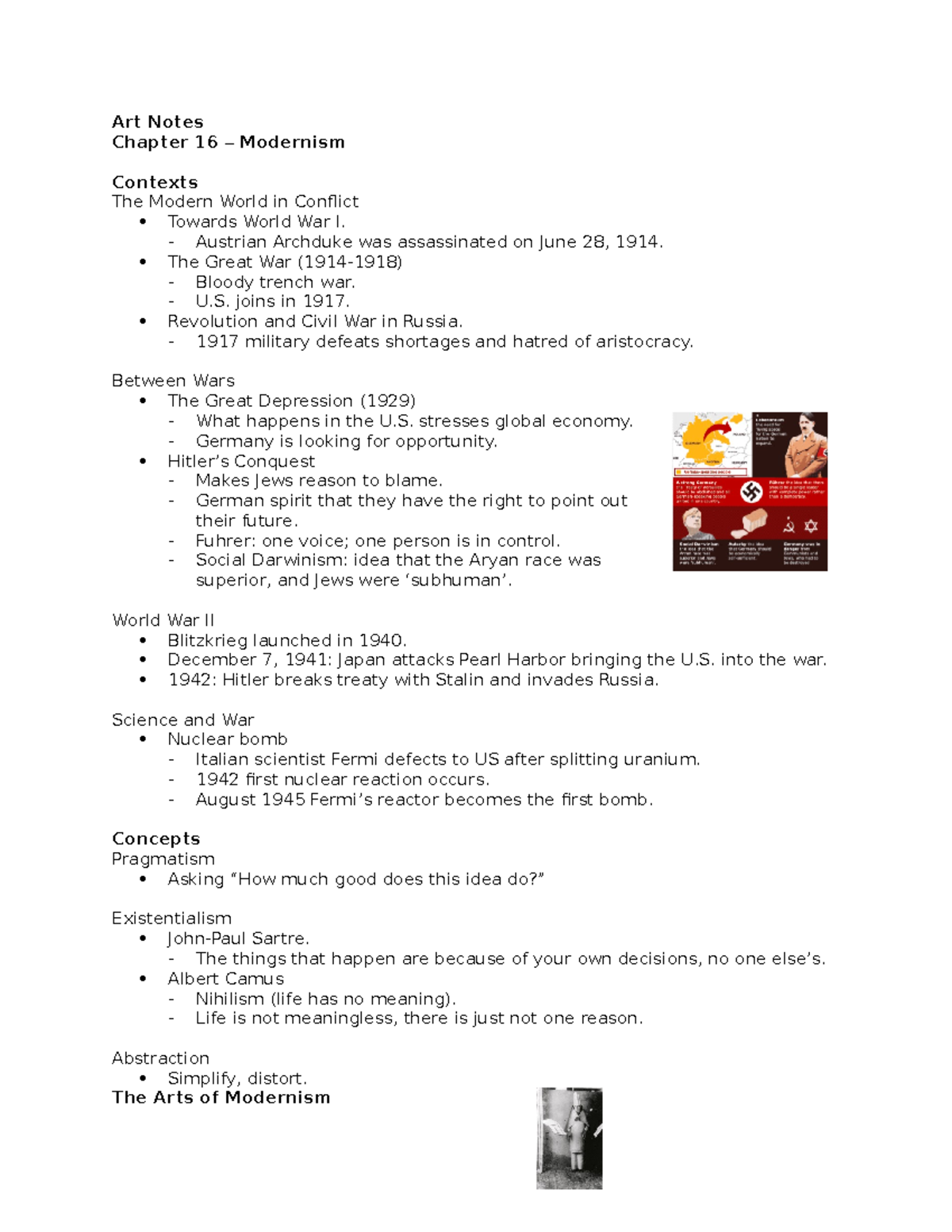 Chapter 16 Modernism - Art Notes Chapter 16 Modernism Contexts The ...