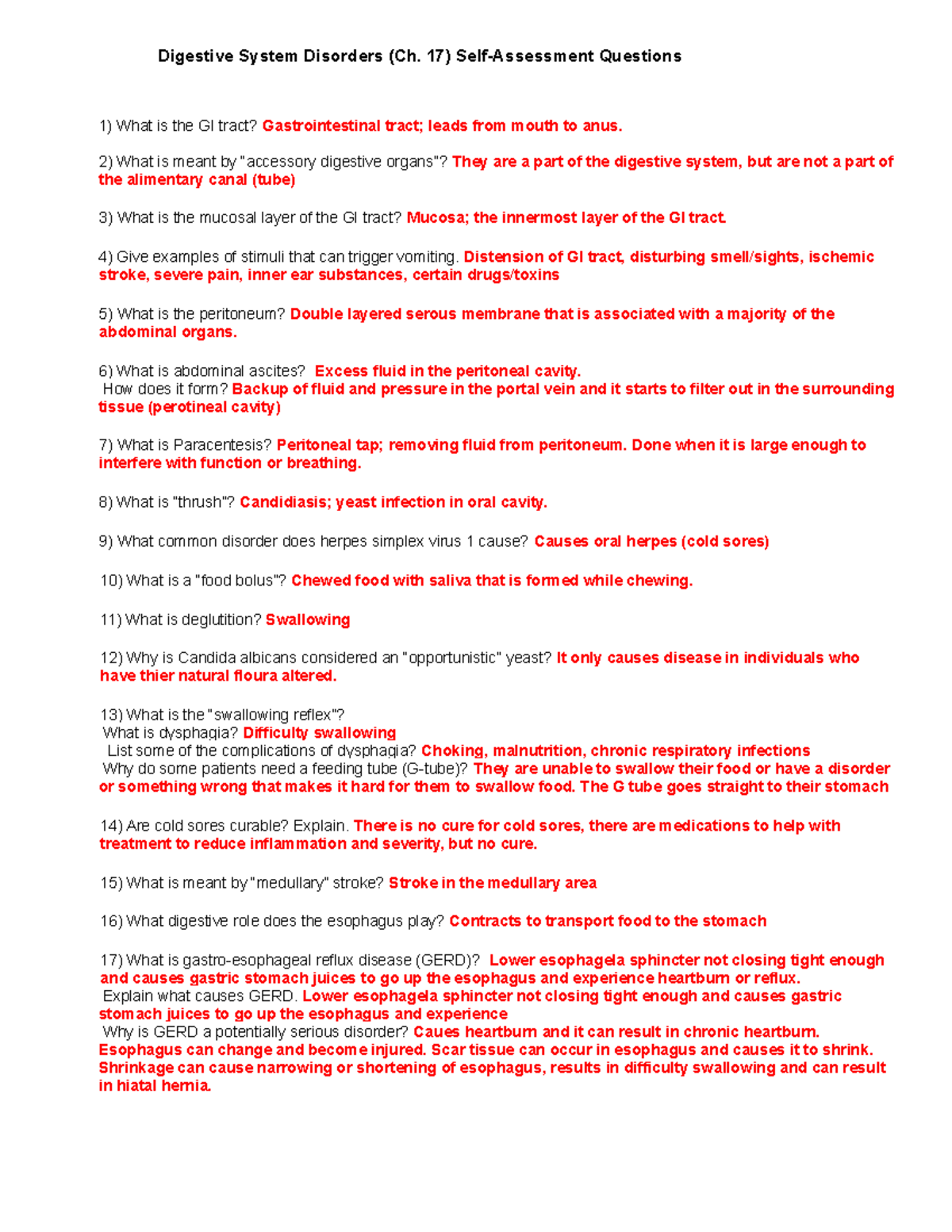 Digestive System Disorders (Practice Test Questions) - Digestive System ...