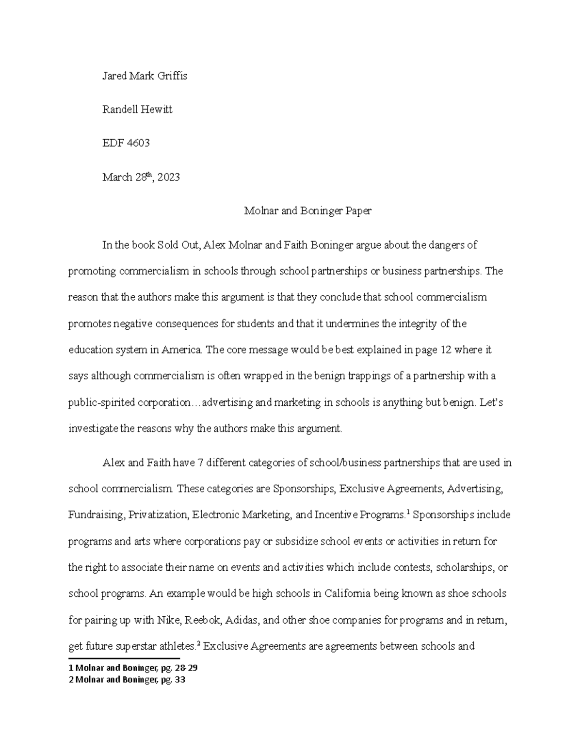 Molnar and Boninger Paper - Jared Mark Griffis Randell Hewitt EDF 4603 ...