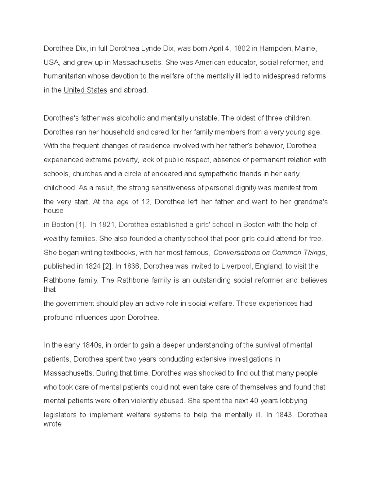 Dorothea Dix - notes - Dorothea Dix, in full Dorothea Lynde Dix, was ...