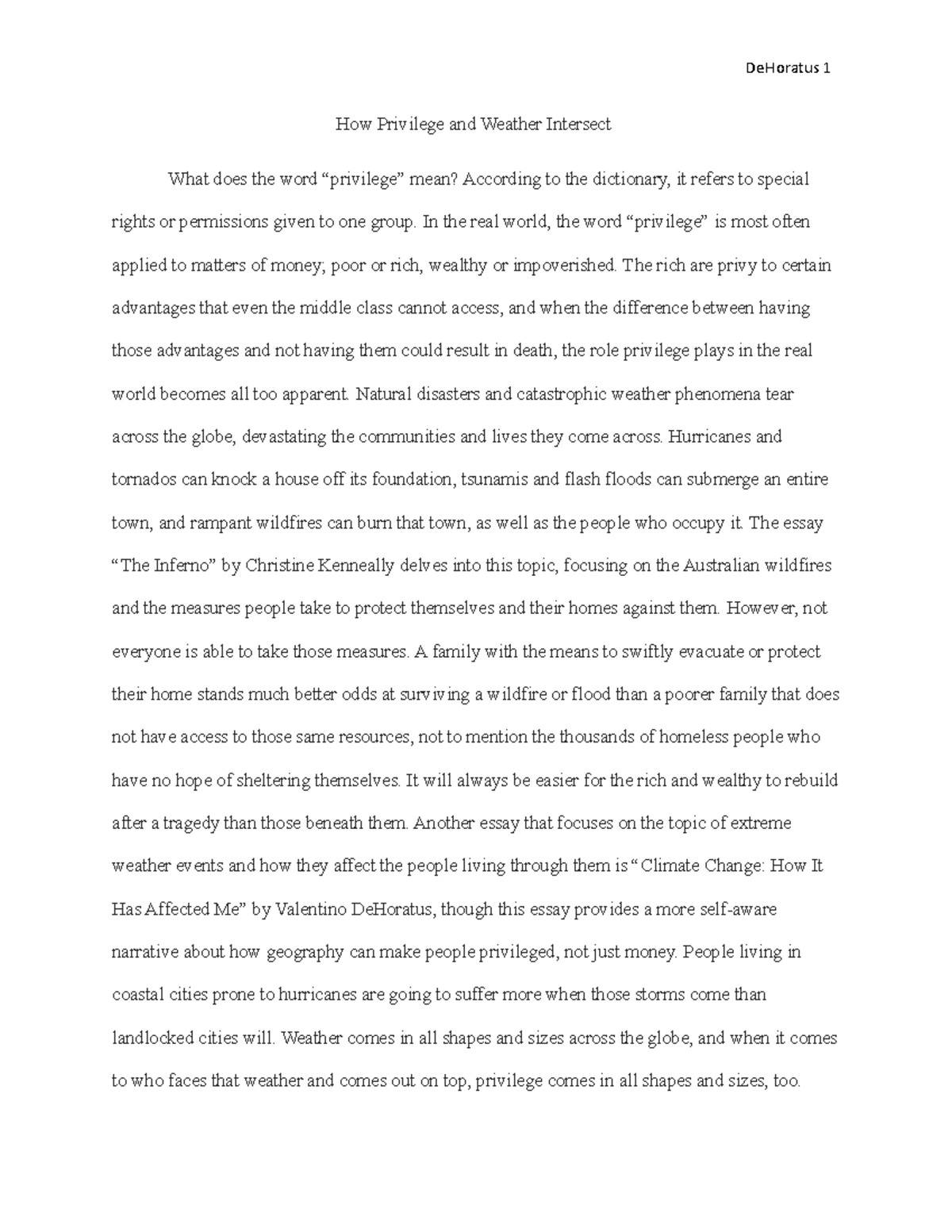 English essay final draft - How Privilege and Weather Intersect What ...
