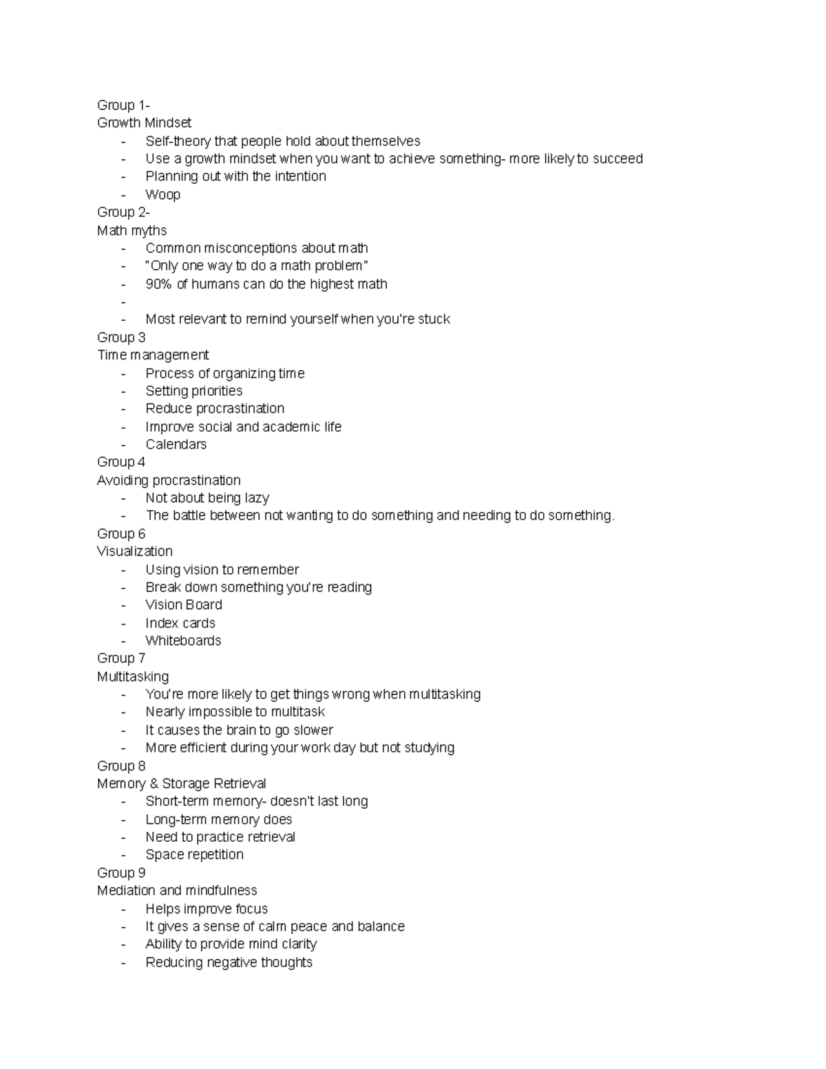 Sas assignment - study strategies - Group 1- Growth Mindset - Self ...