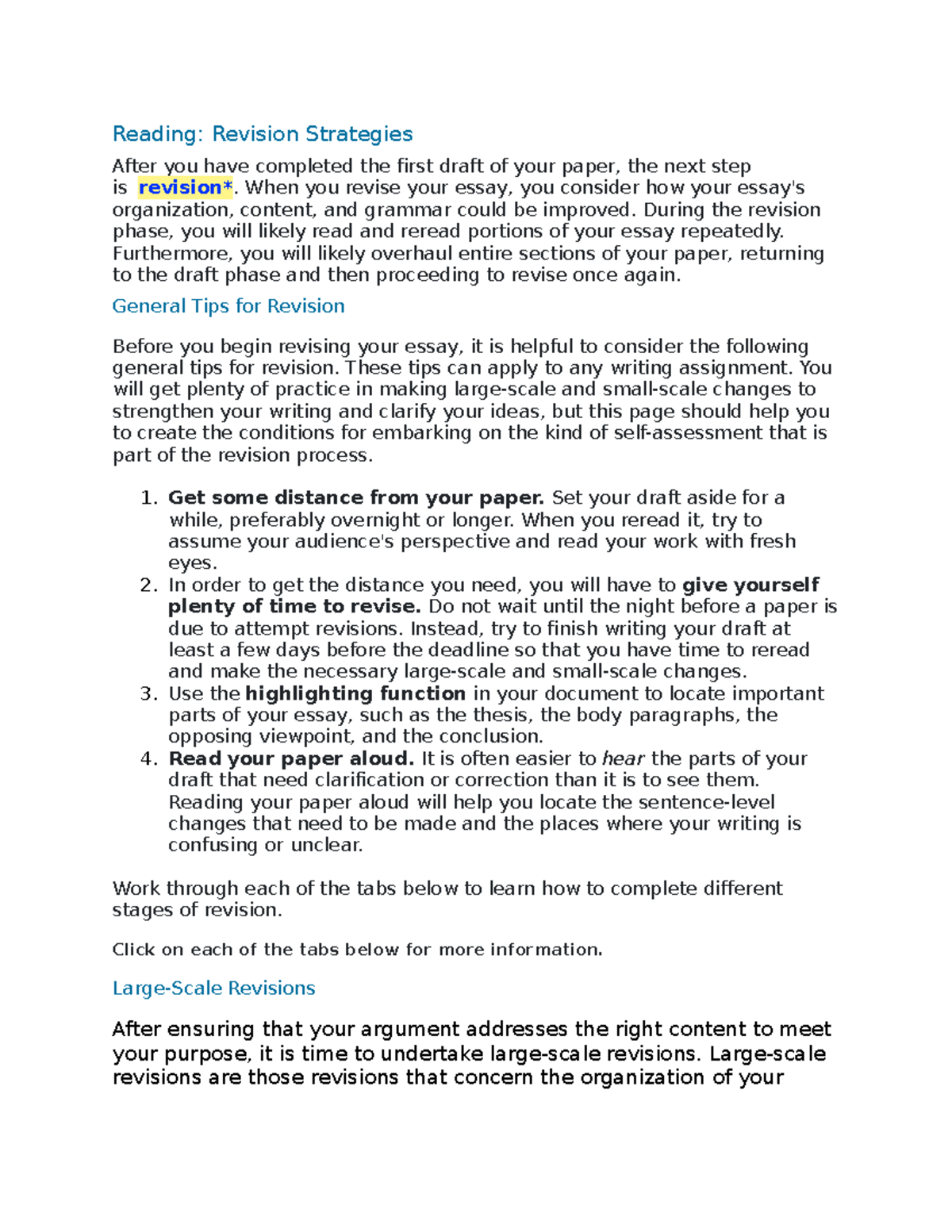 Reading - Great help! - Reading: Revision Strategies After you have ...